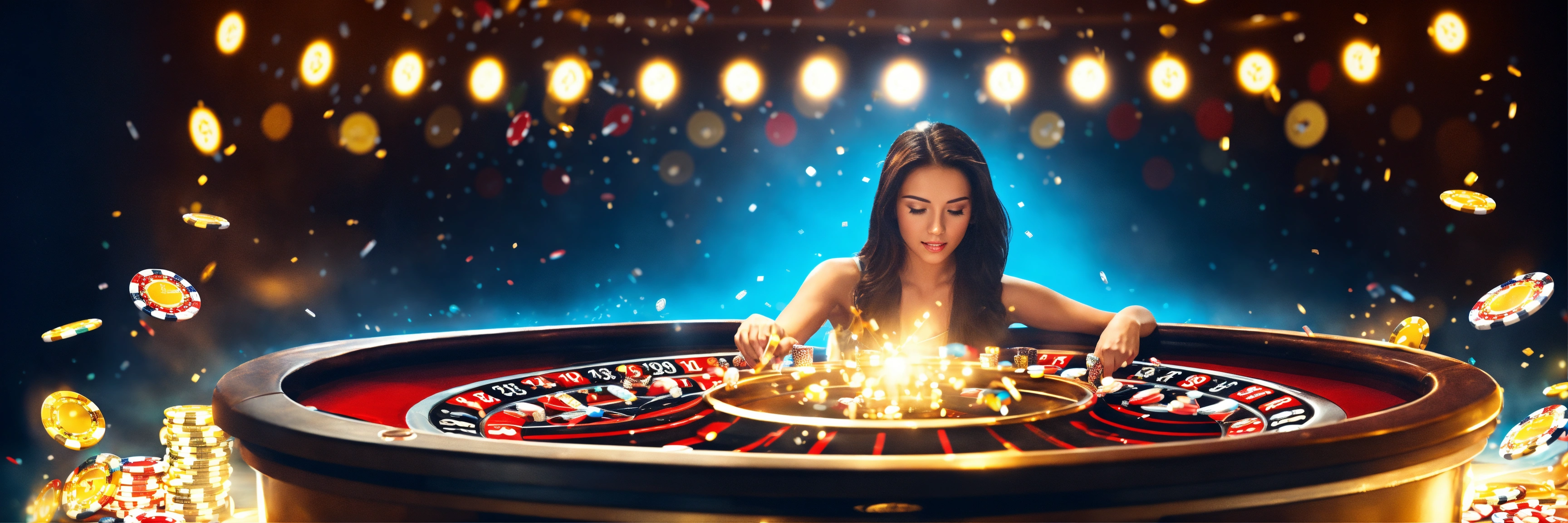 Lexica - Gold roulette table and woman at the roulette table, playing ...
