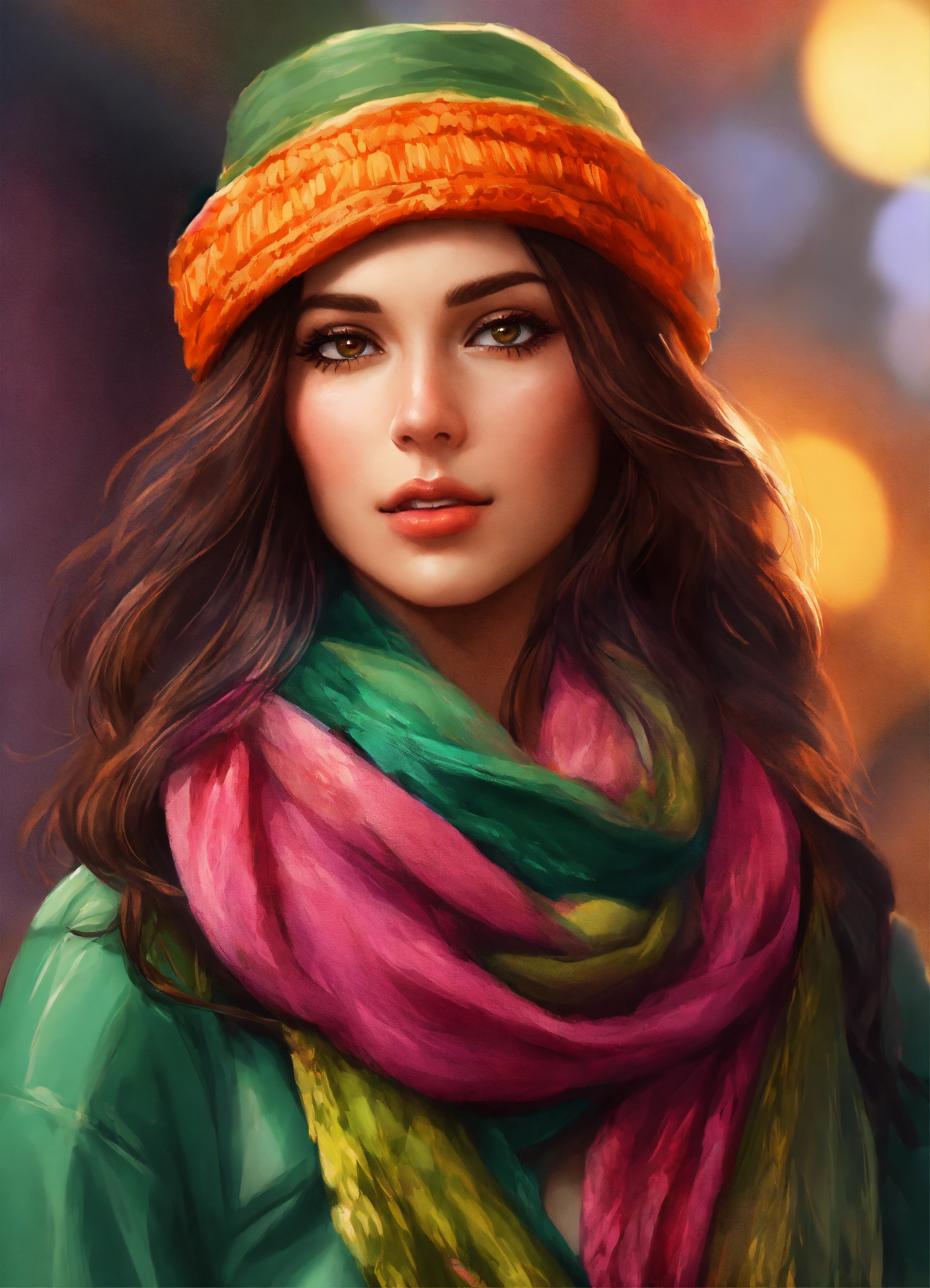 Lexica - Full body, BRUNE realistic woman, green and raspberry colors ...