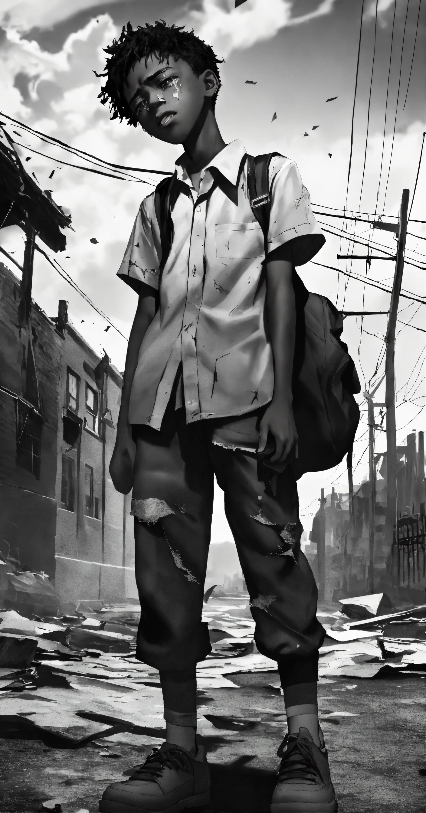 Lexica - Black and white illustration, Wide angle environmental full ...