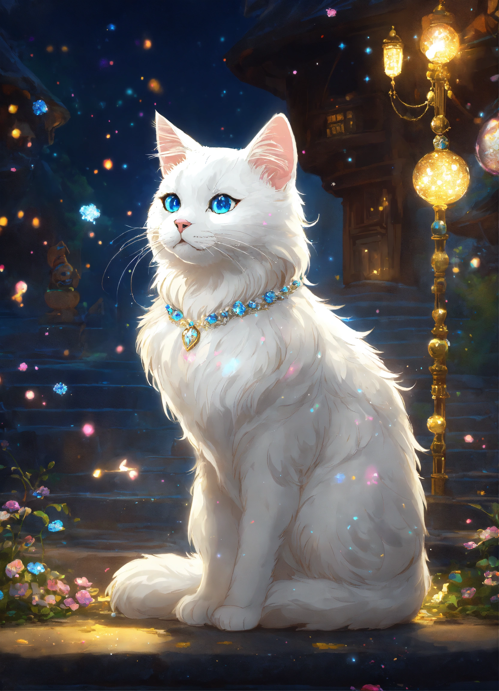 Lexica - Cartoon character a white cat with a silver coat and sparkling ...