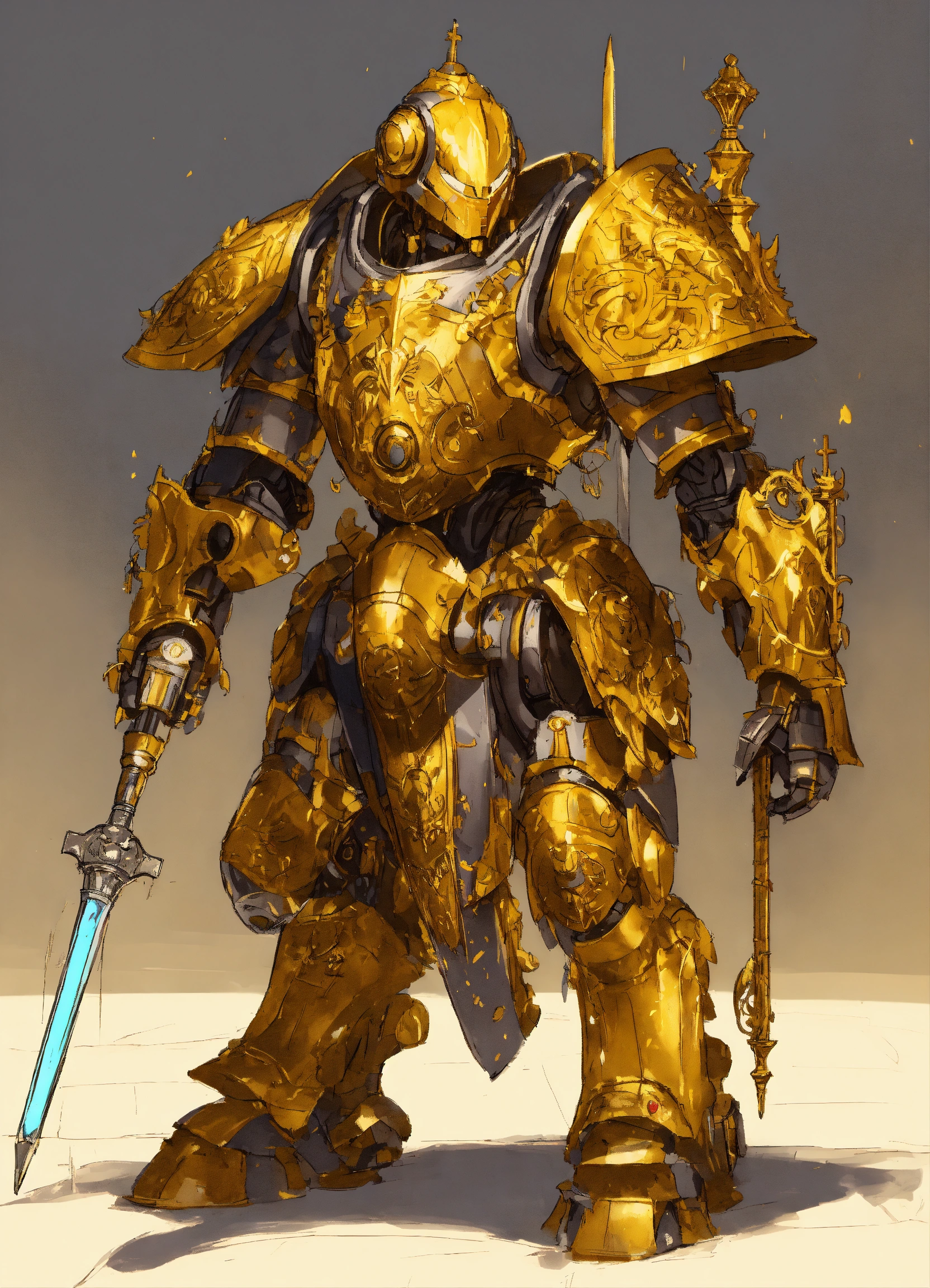 Lexica - Drawing of a gilded and elaborately decorated steel armored ...