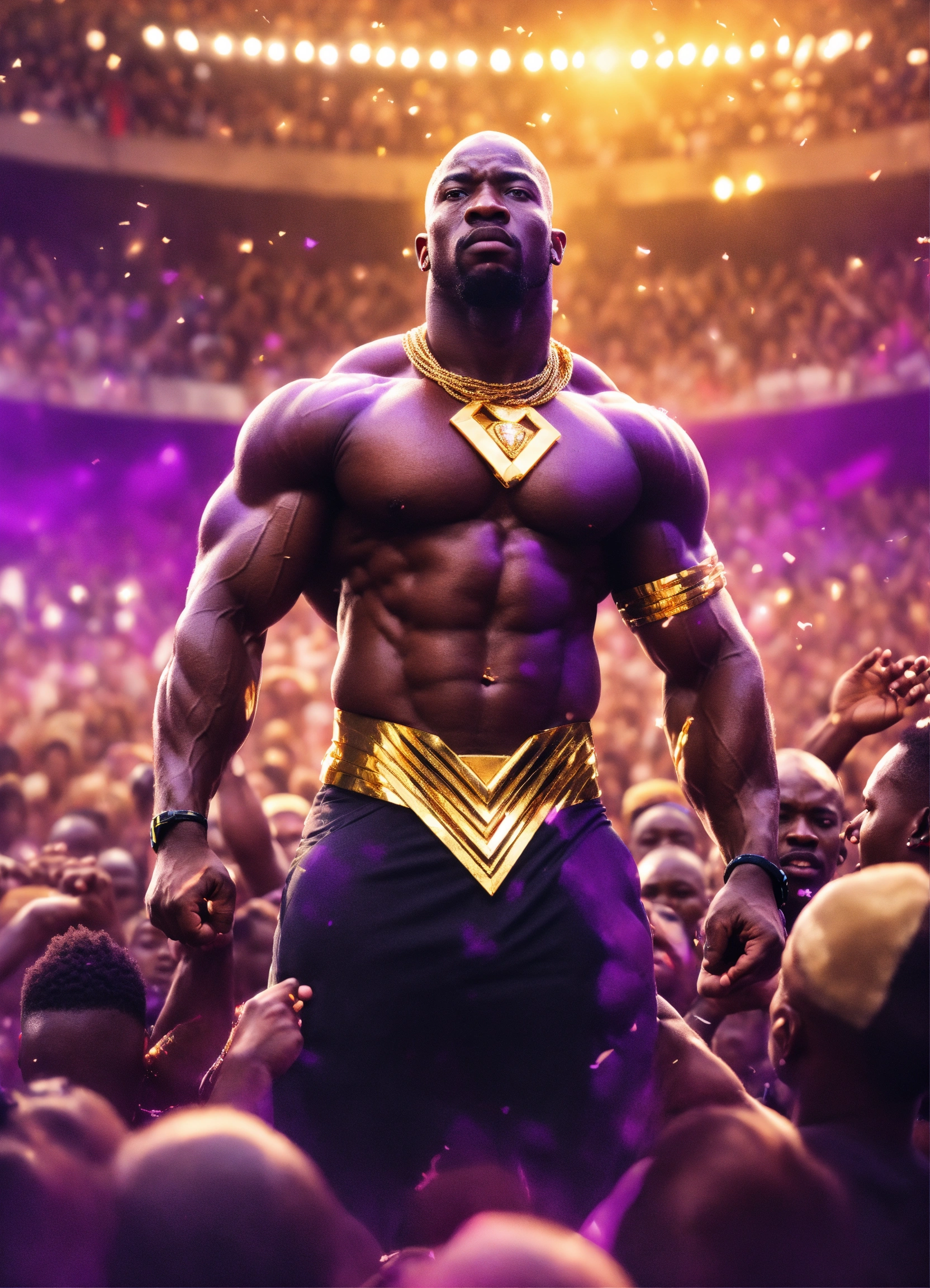 Lexica - An image of a huge bodybuilder-capped African superhero ...