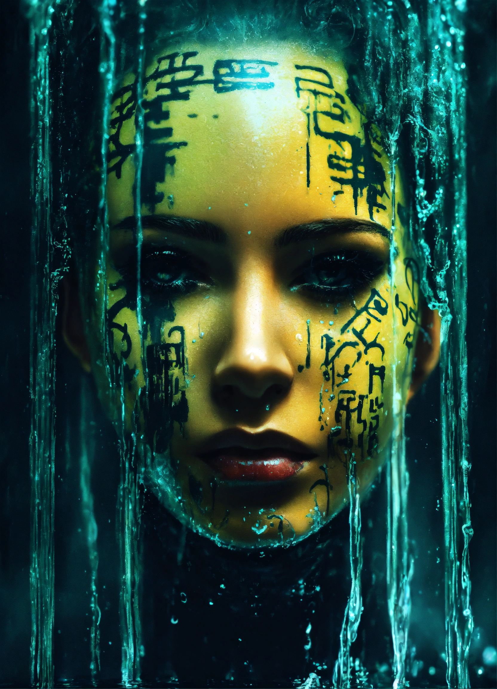 Lexica - Mysterious cyberpunk face, written in water typography.future ...