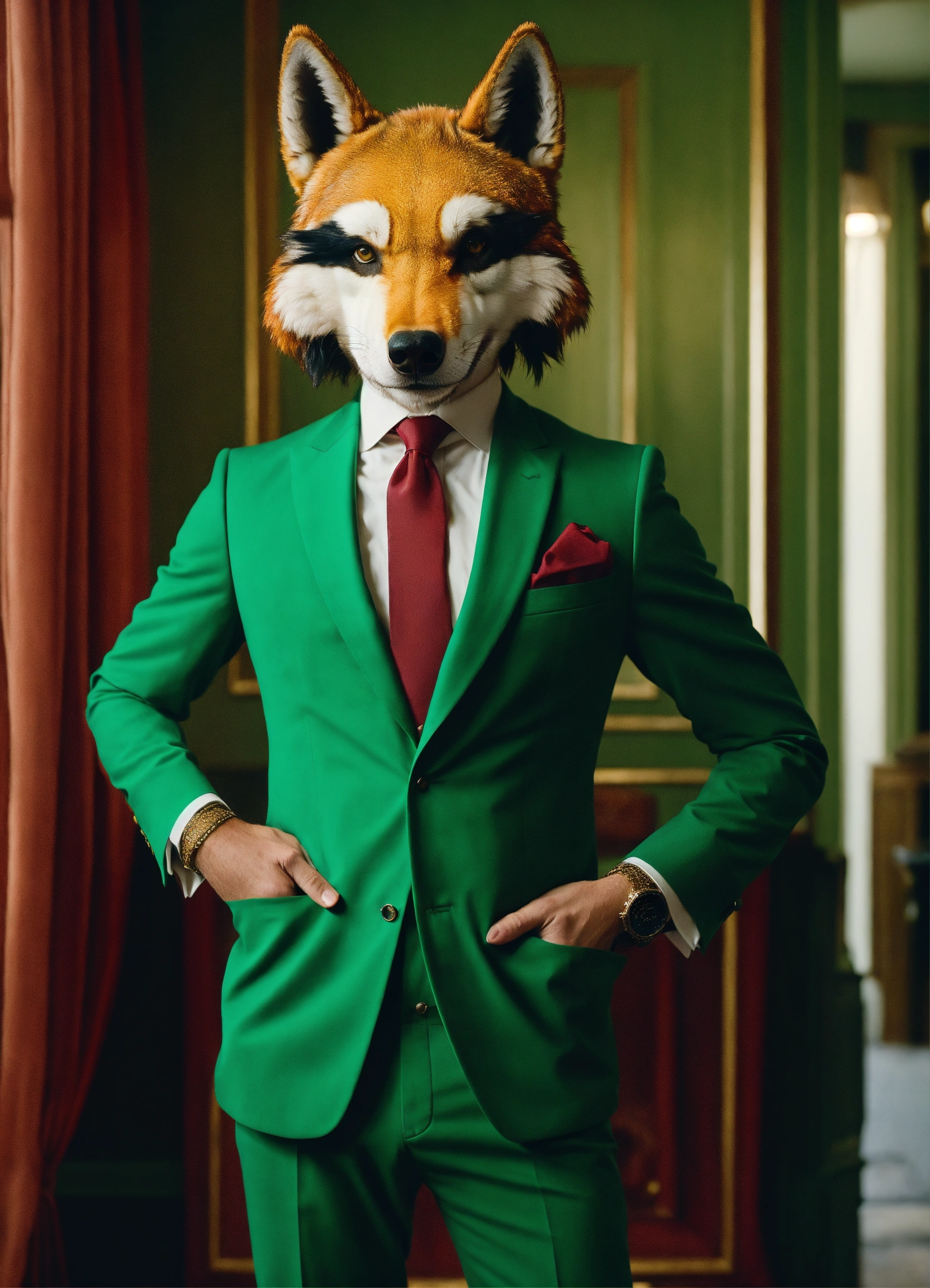 Lexica - Award - Winning Cinematic Still of wolf-Headed butler posing ...