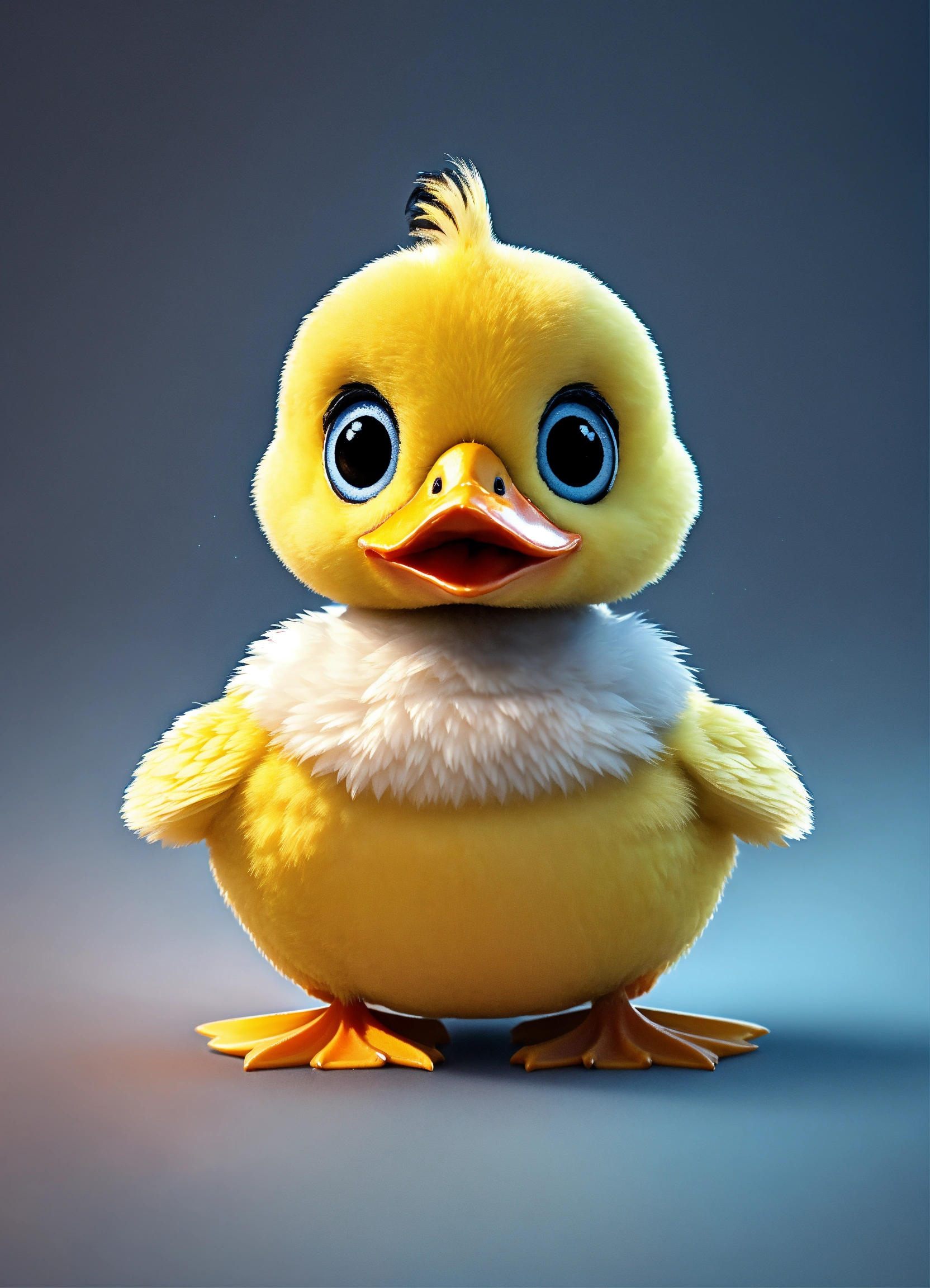 Lexica - A cute angry baby duck with big eyes, animated, cartoon, unreal.