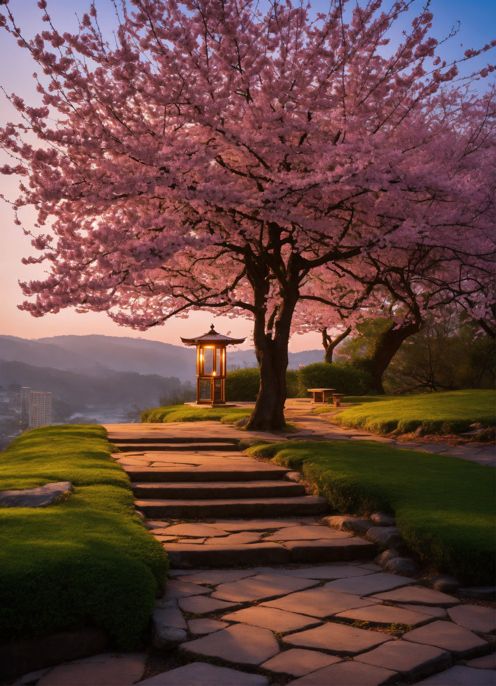 Lexica - Amidst a tranquil garden bathed in the soft hues of twilight ...