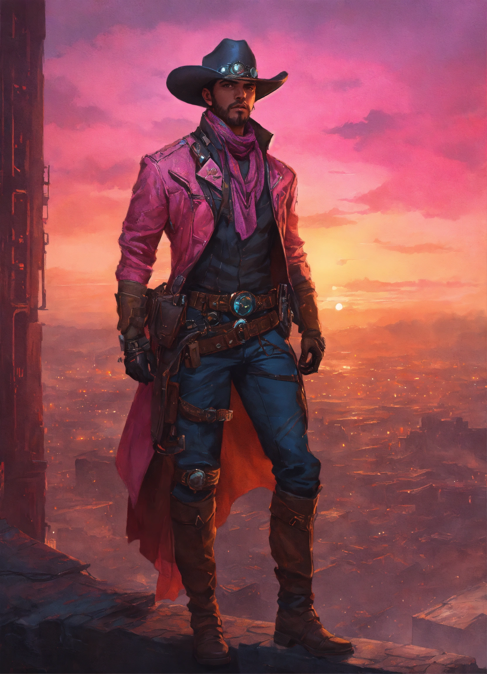 Lexica - A futuristic cowboy wearing a wild west outfit. he is facing ...