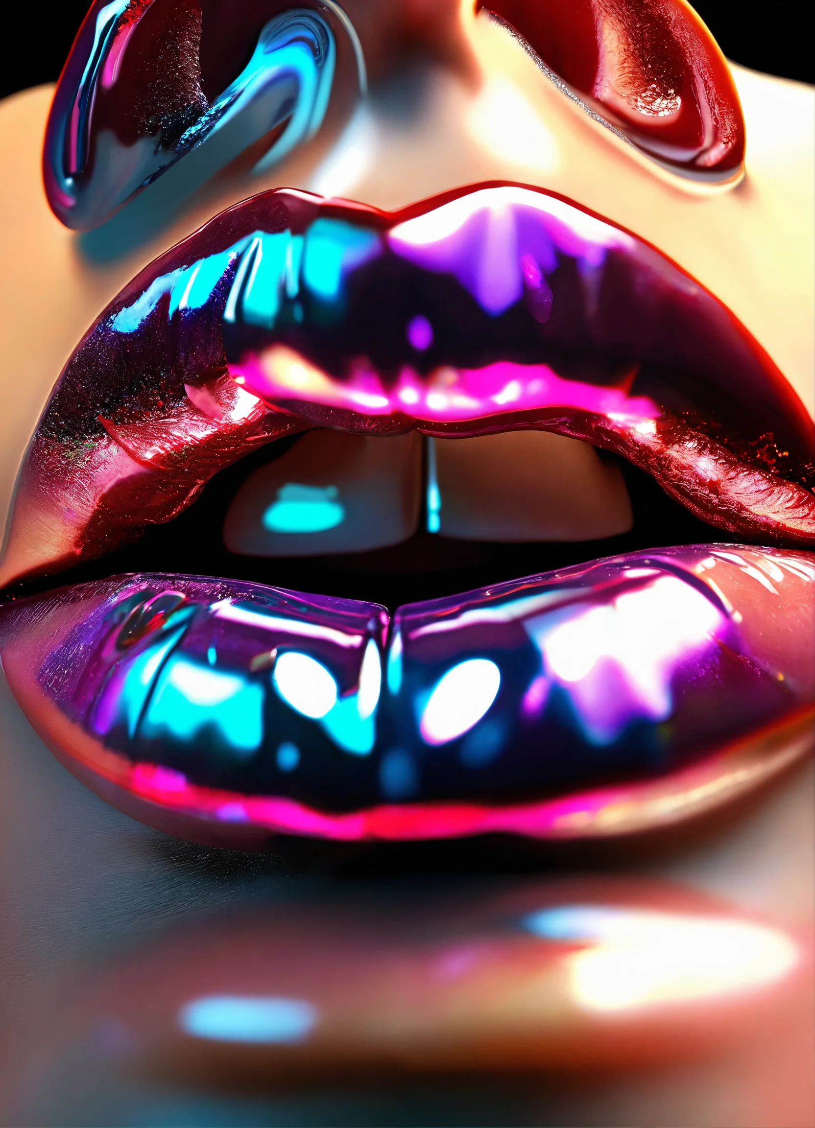 Lexica - 3D lips with iridescent ultra-shiny varnish. Extreme close-up ...