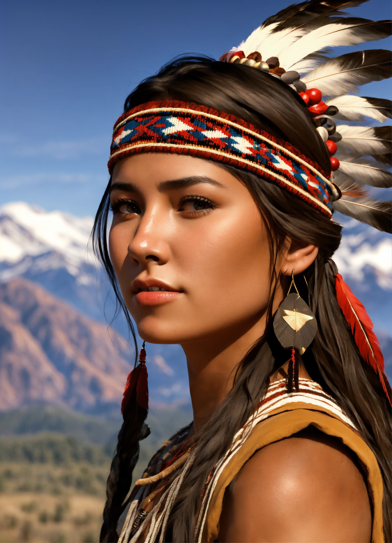 Lexica - Native american young female portrait in 3d digital art with ...