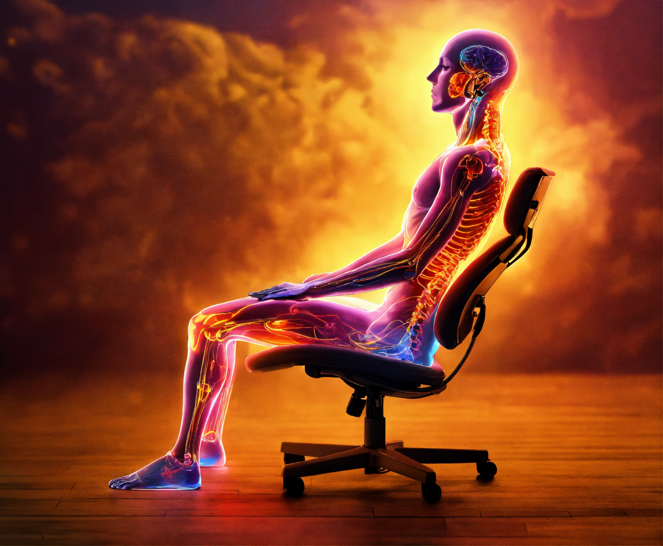 Lexica - A body of human psychedelic pictured from the side, seated on ...