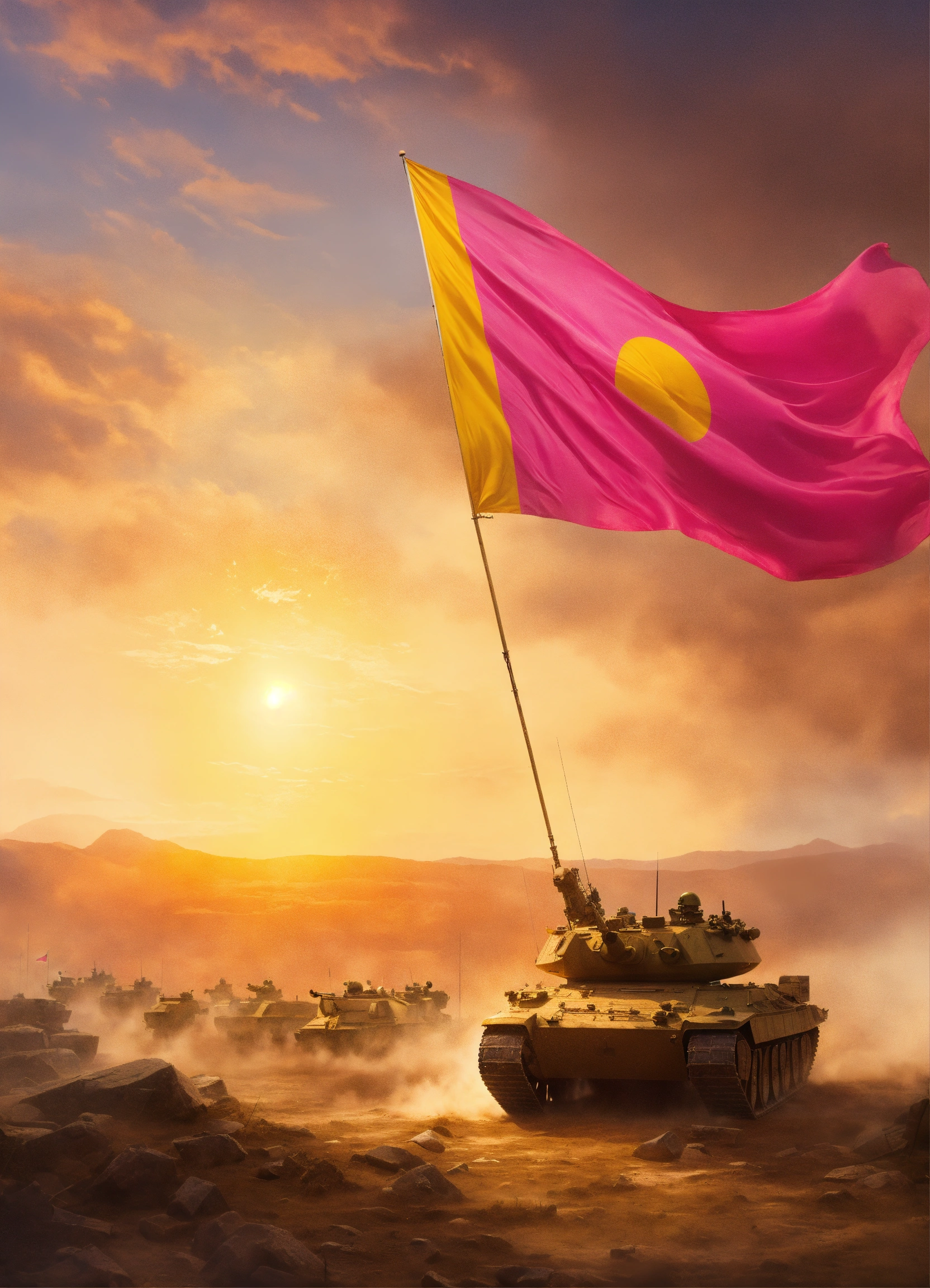 Lexica - A yellow and pink flag, orange sun in centre, realistic ...