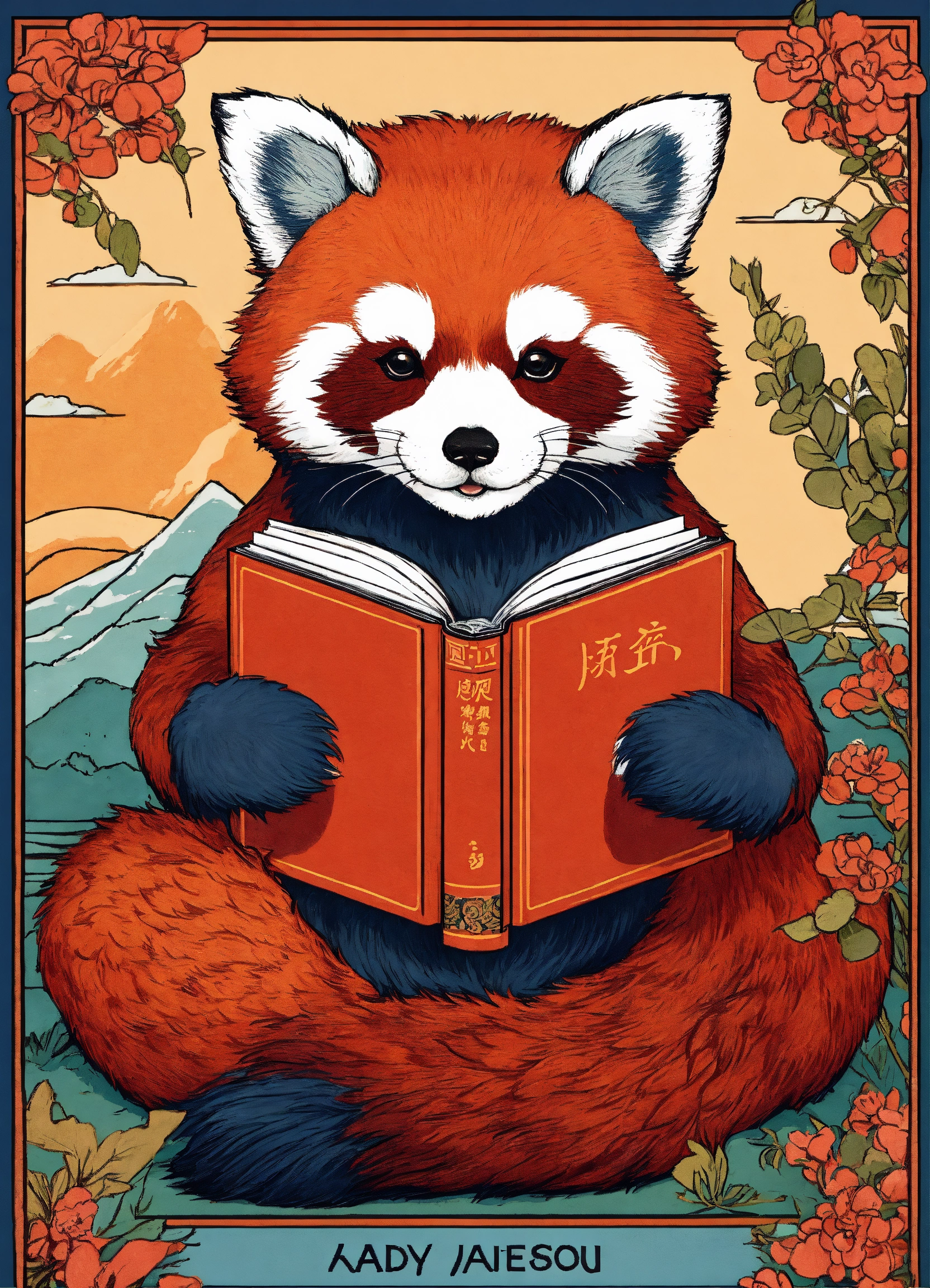 Lexica - Wes Anderson style Red Panda, reading a book, super cute, by ...
