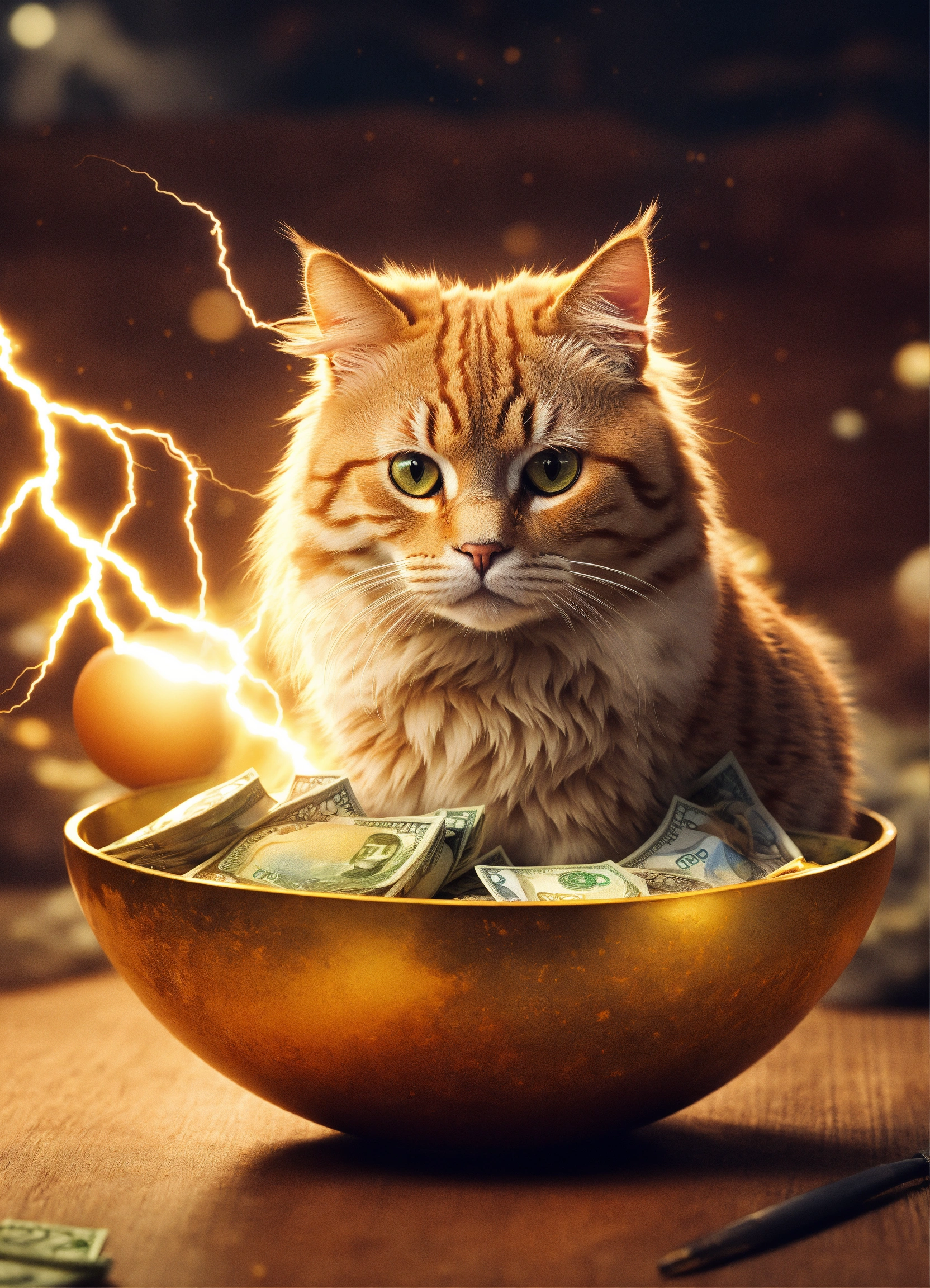 Lexica - Cat with lightning coming out of its paws sitting on an egg of ...
