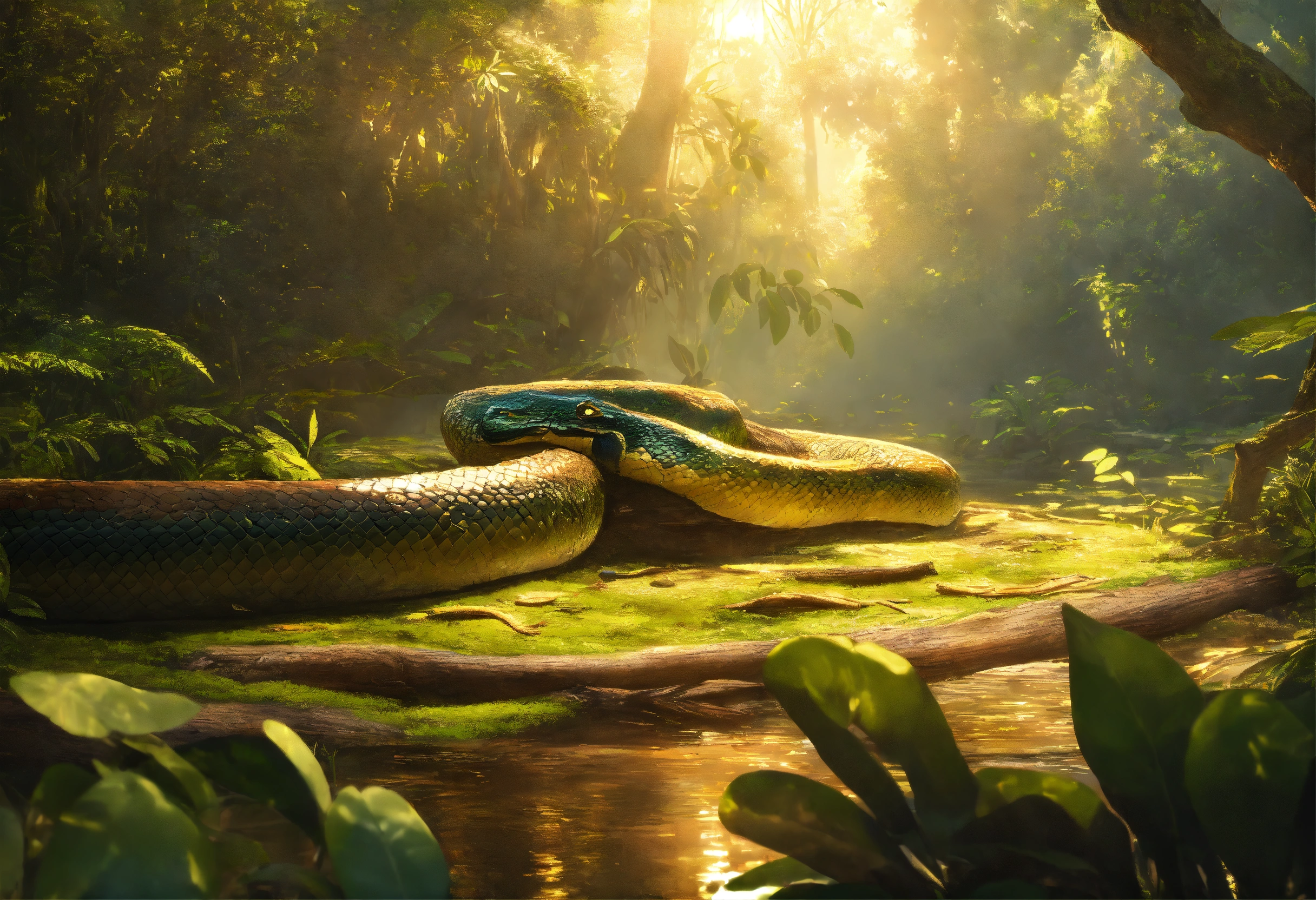 Lexica - Concept art of an anaconda slithering with its body wrapped ...