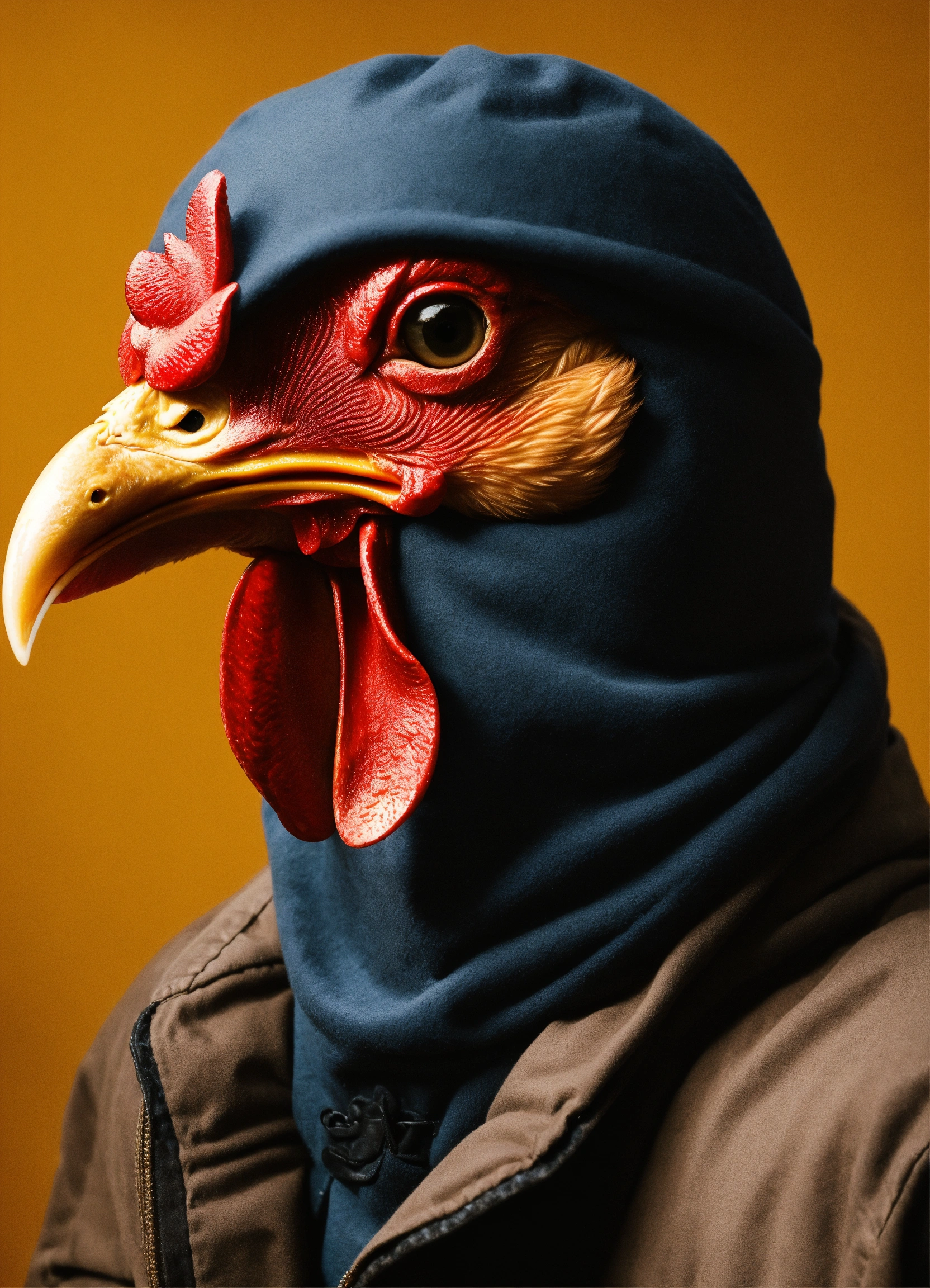 Lexica - A chicken wearing a ski mask over face close up logo robbery heist
