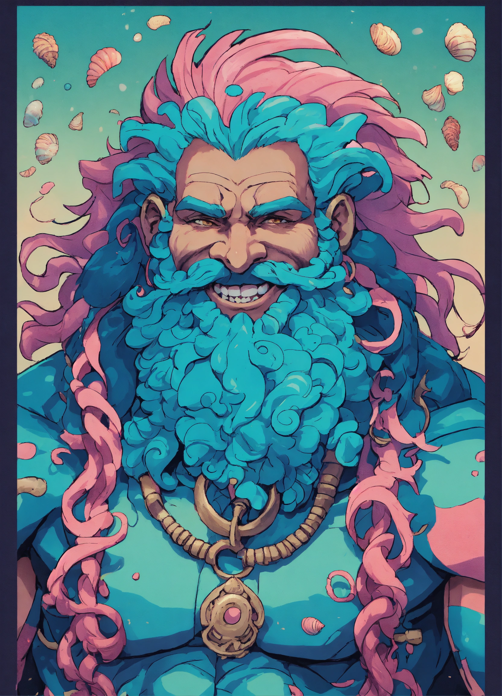 Lexica - A buff muscular triton man Blue skintone with pink coral ...