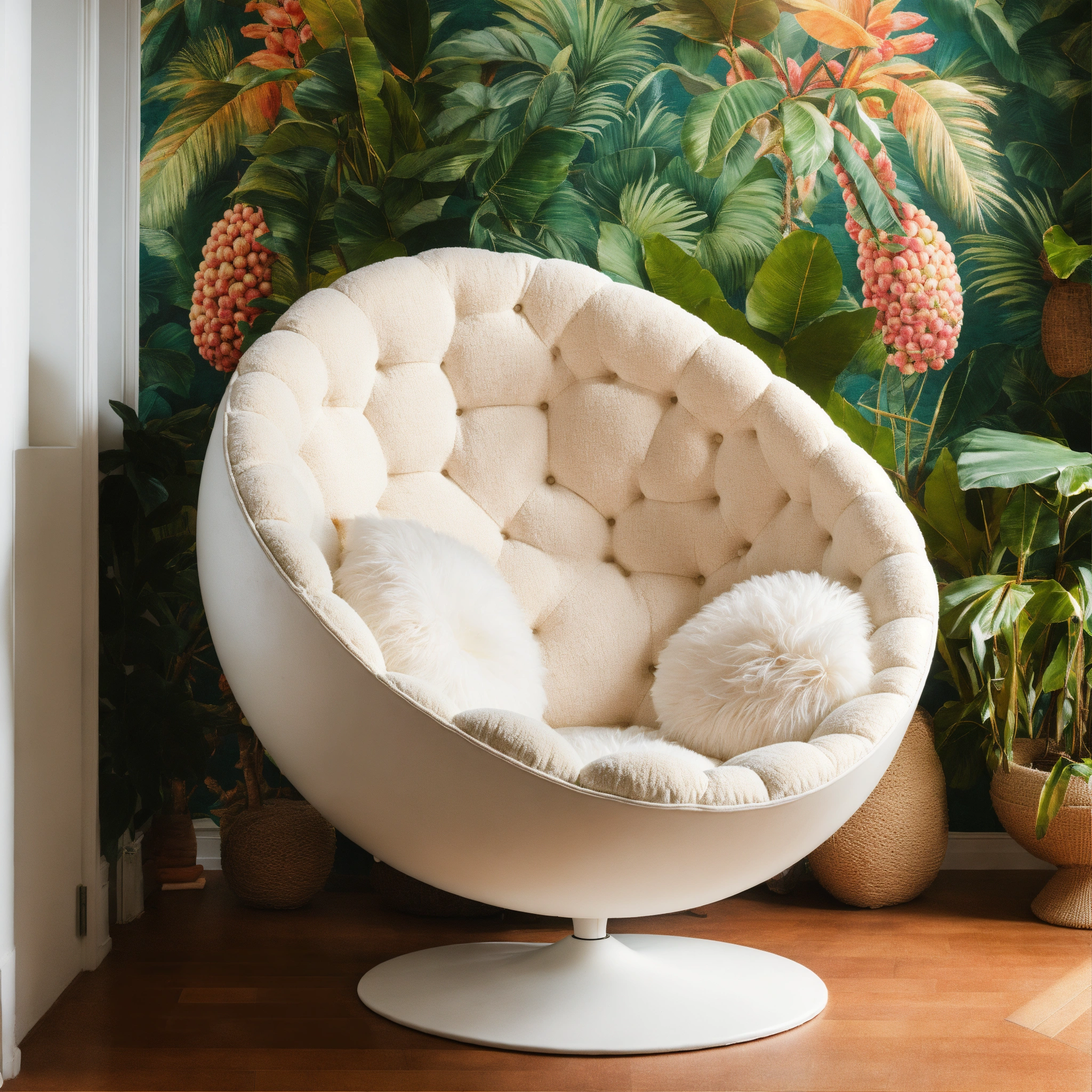 Lexica - Photo of a lychee-inspired spherical chair, with a bumpy white ...