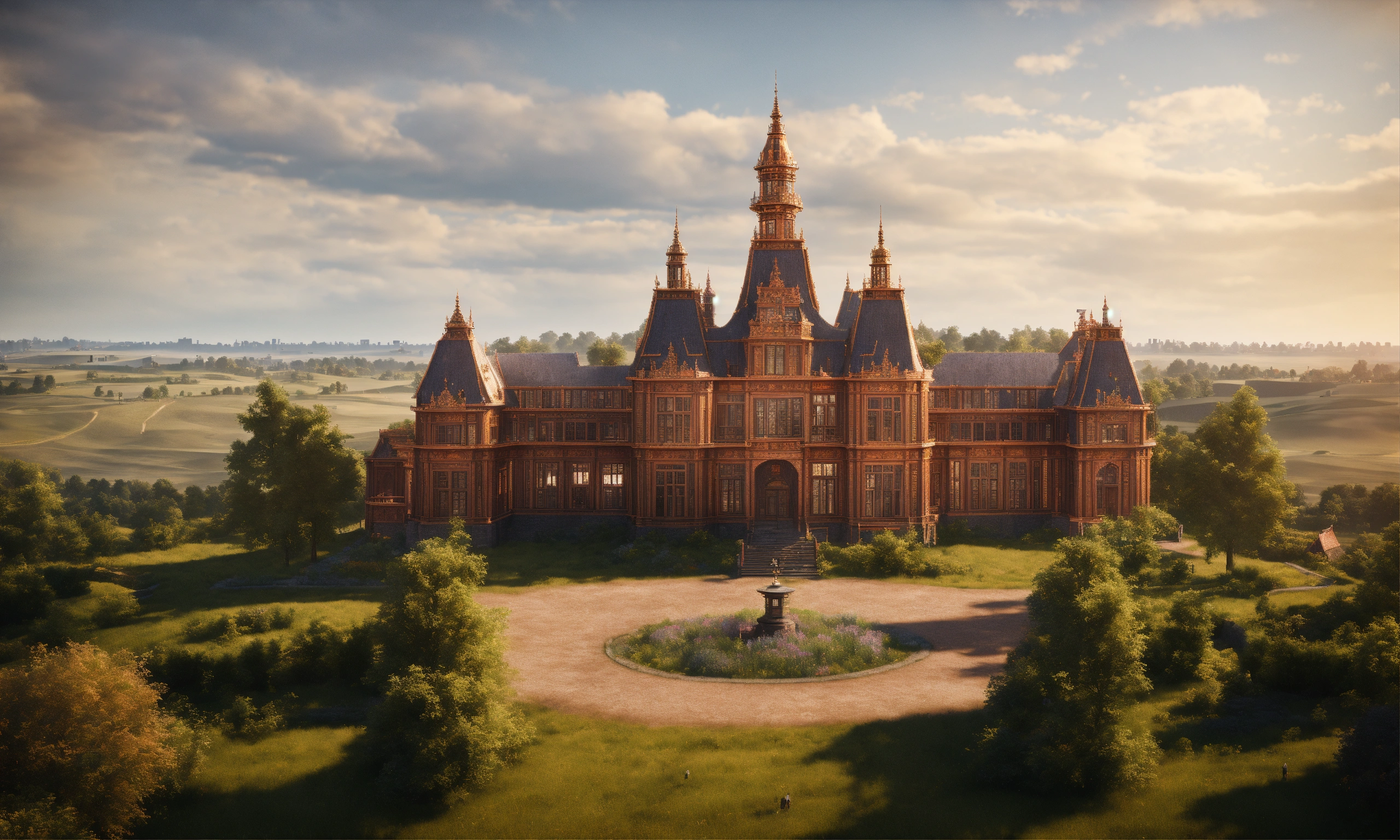 Lexica - Full image of a massive copper palace on a hill overlooking ...