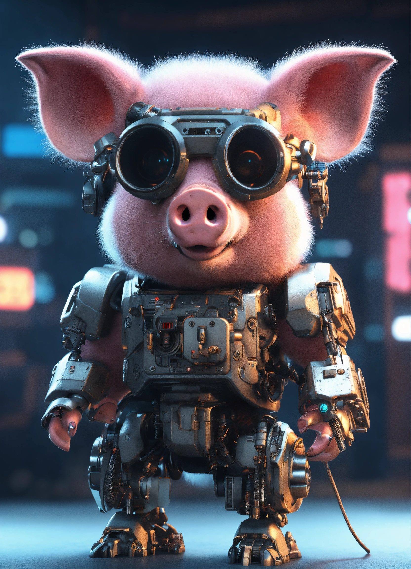 Lexica - High quality 3 d render very cute fluffy cyborg!! pig with mashinegun, cyberpunk highly ...