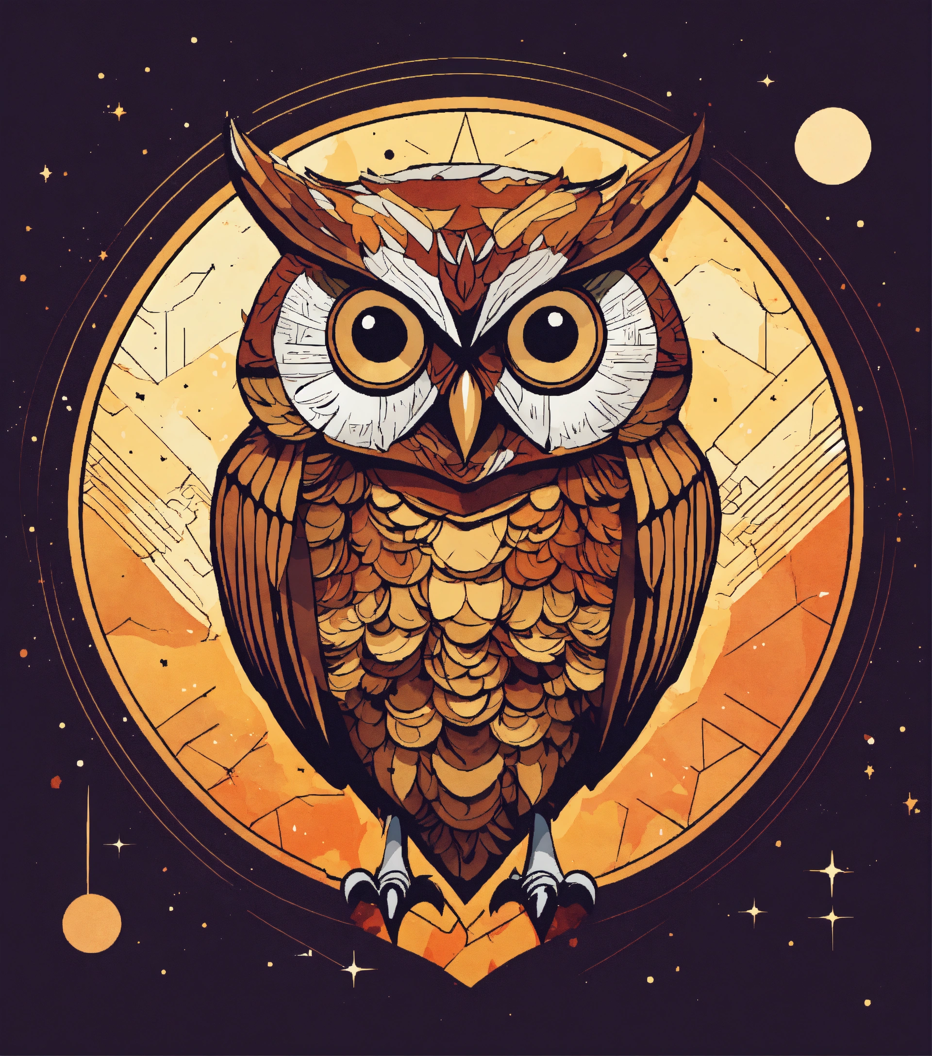 Lexica - Owl, die-cut sticker, paper cut, warm color, cosmic backround ...