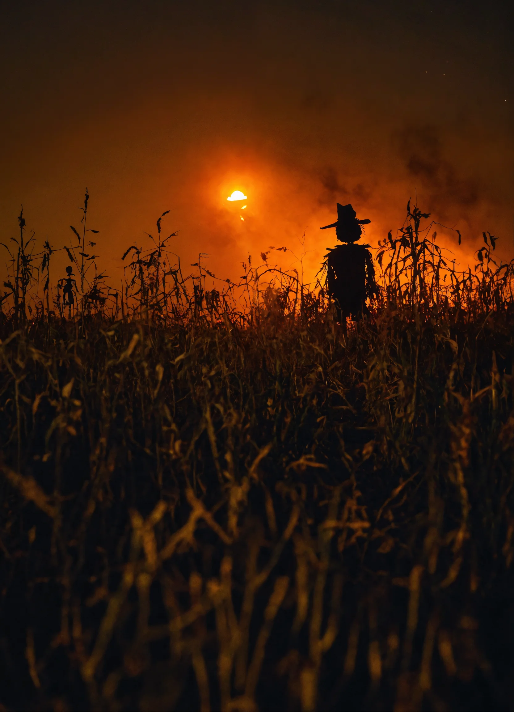 Lexica - A field at night with fires , far away, recognizable only by ...