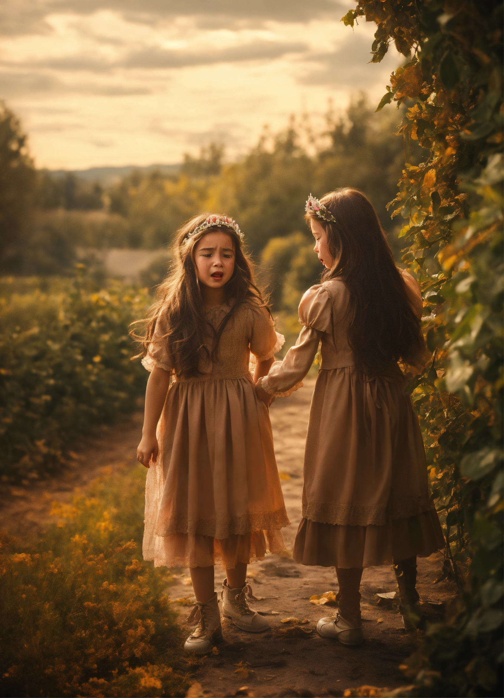 Lexica - 2 princess little girls with long brown hair struggling to ...