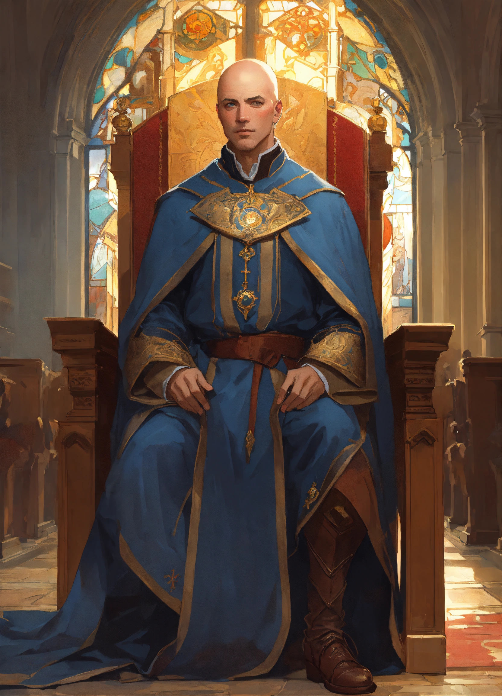 Lexica - Male noble chancellor bald Medieval in church, art by artgerm ...