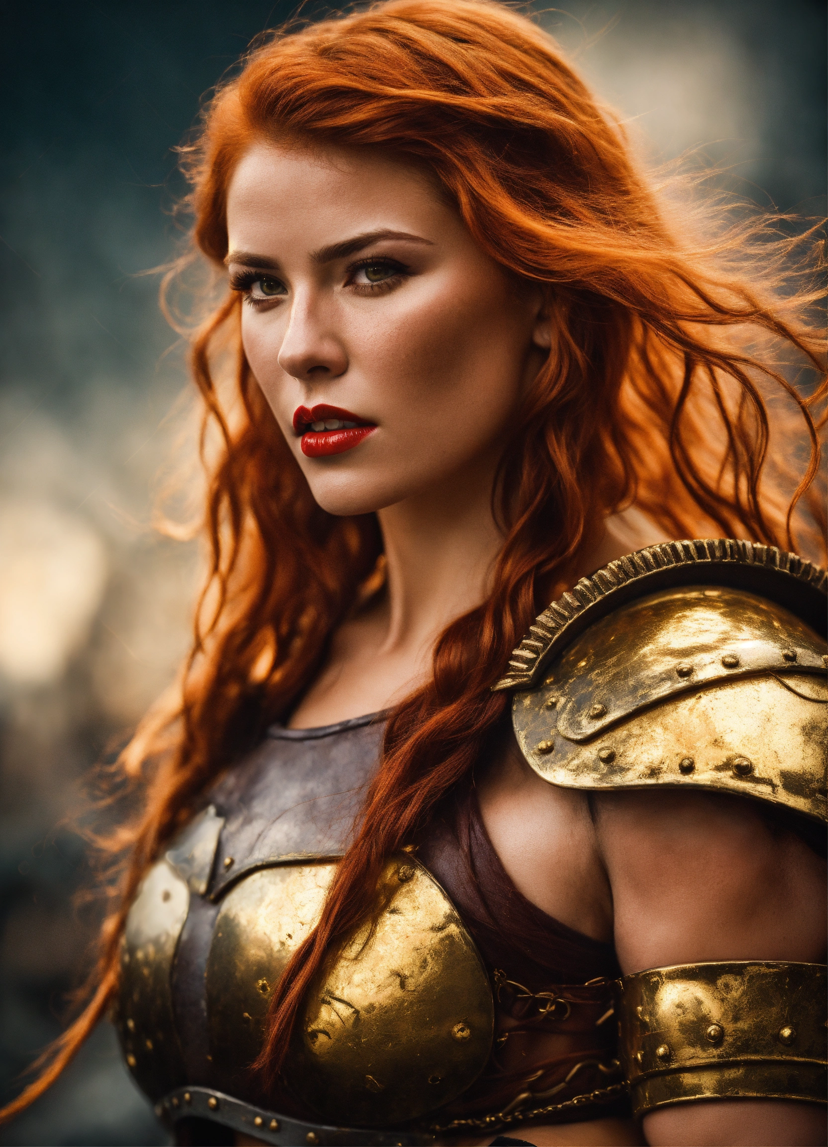 Lexica - Photo quality portrait of powerful female barbarian gladiator ...