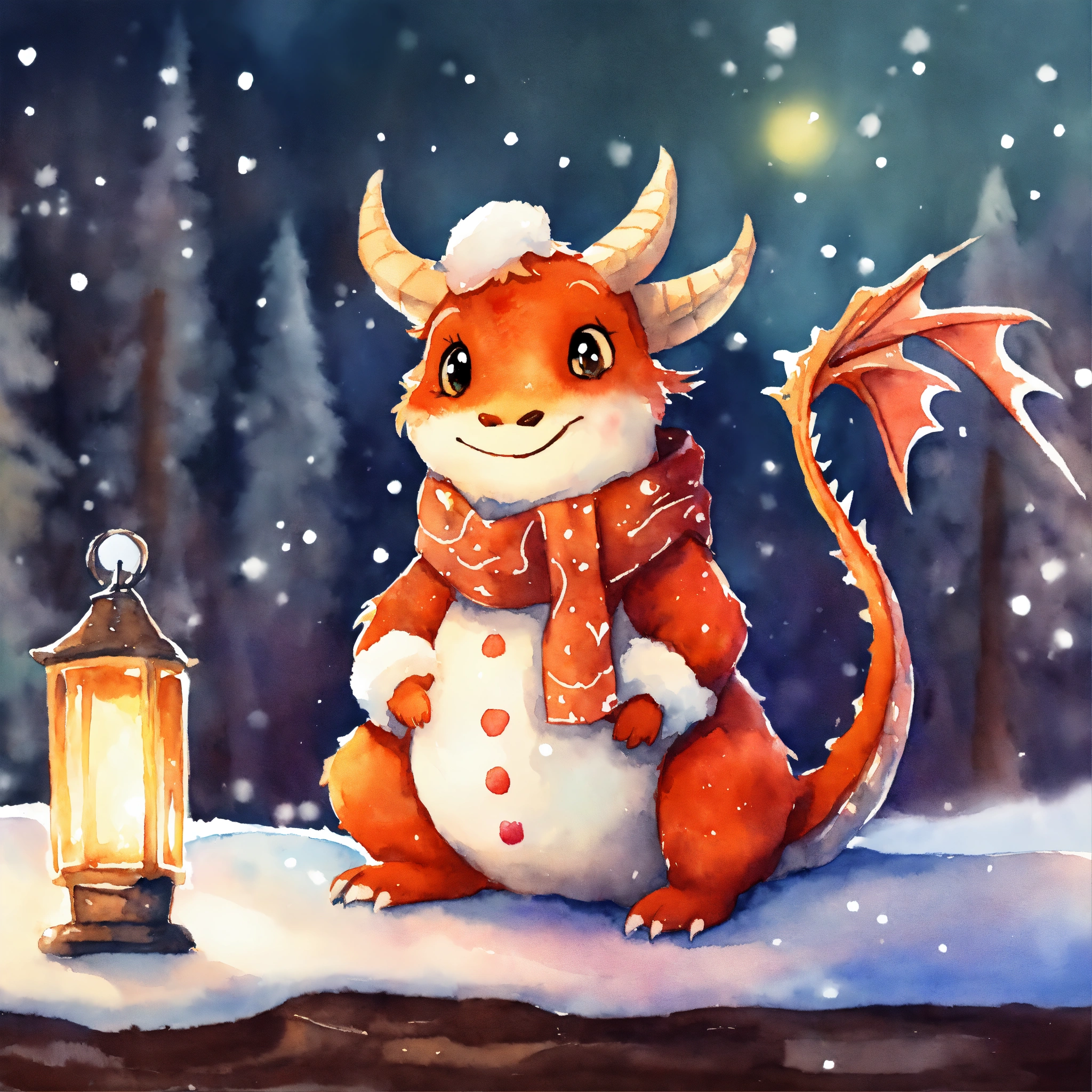 Lexica - Winter, sticker, watercolor, hand drawn, cute cartoon dragon ...