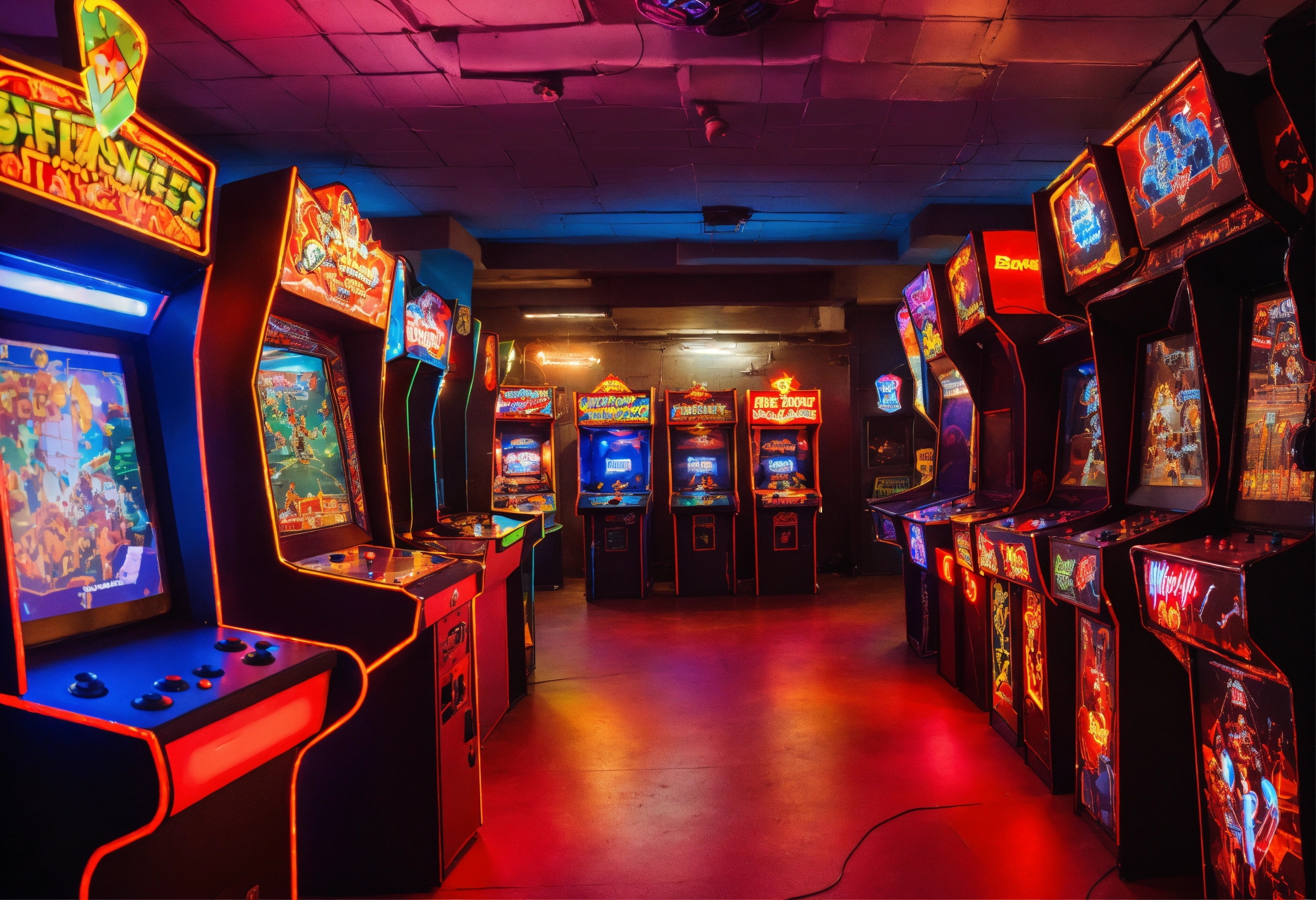 Lexica - Sci Fi retro arcade with lots of lights, many stand up arcade ...