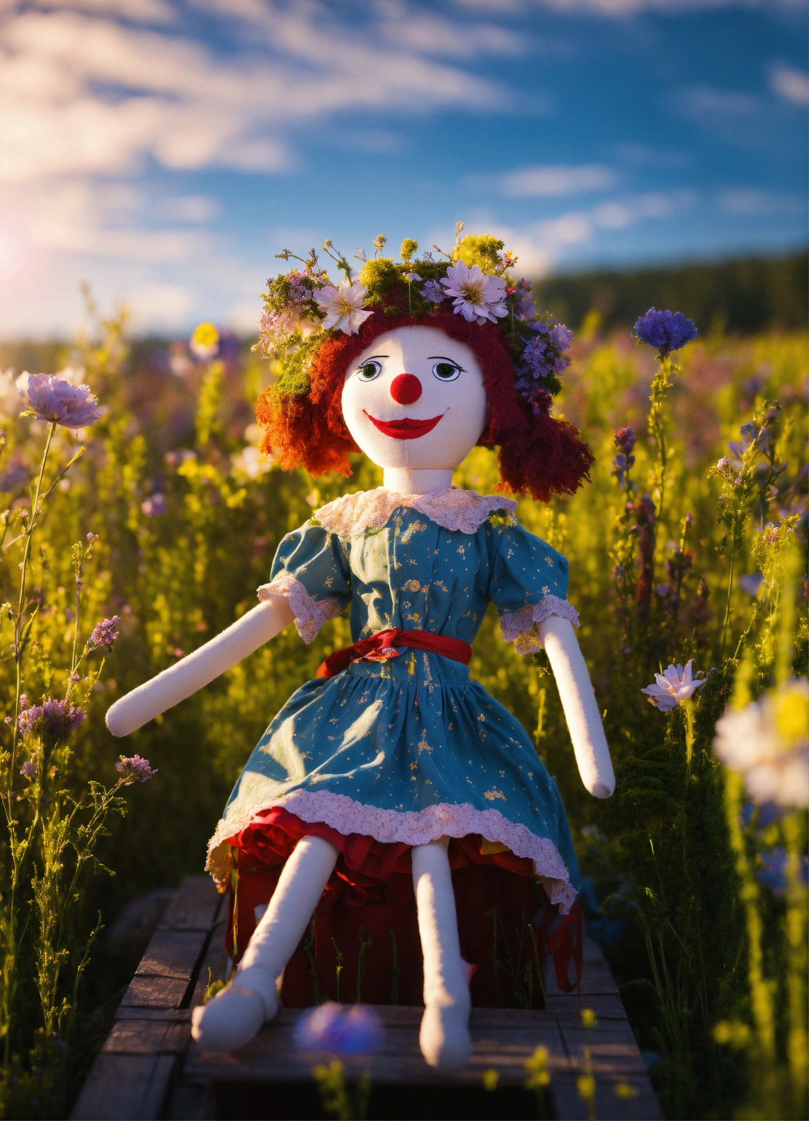 Lexica - One wooden puppet, a girl , happy, dressed in Steiner style ...