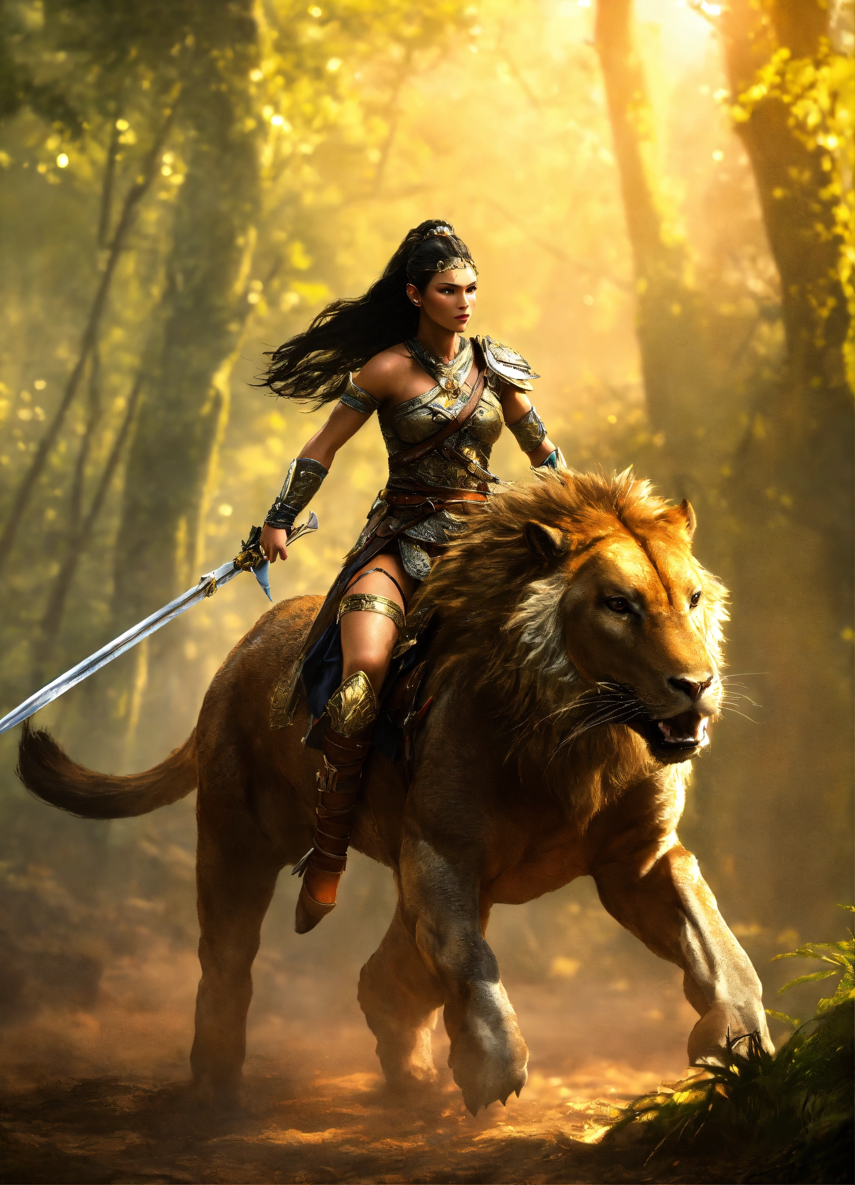 Lexica - A realistic beautiful Amazon warrior full body riding a ...