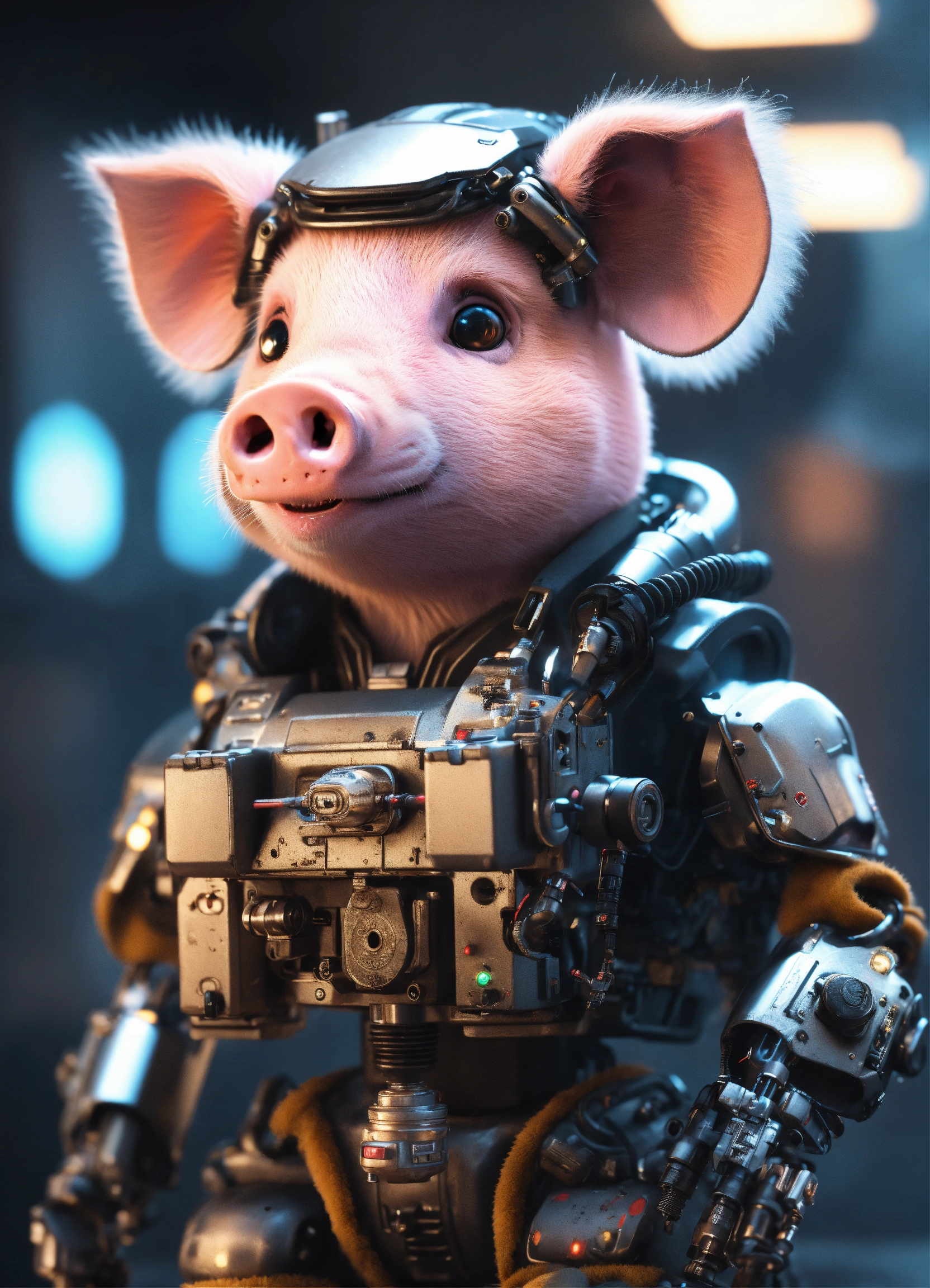 Lexica - High quality 3 d render very cute fluffy cyborg!! pig with mashinegun, cyberpunk highly ...