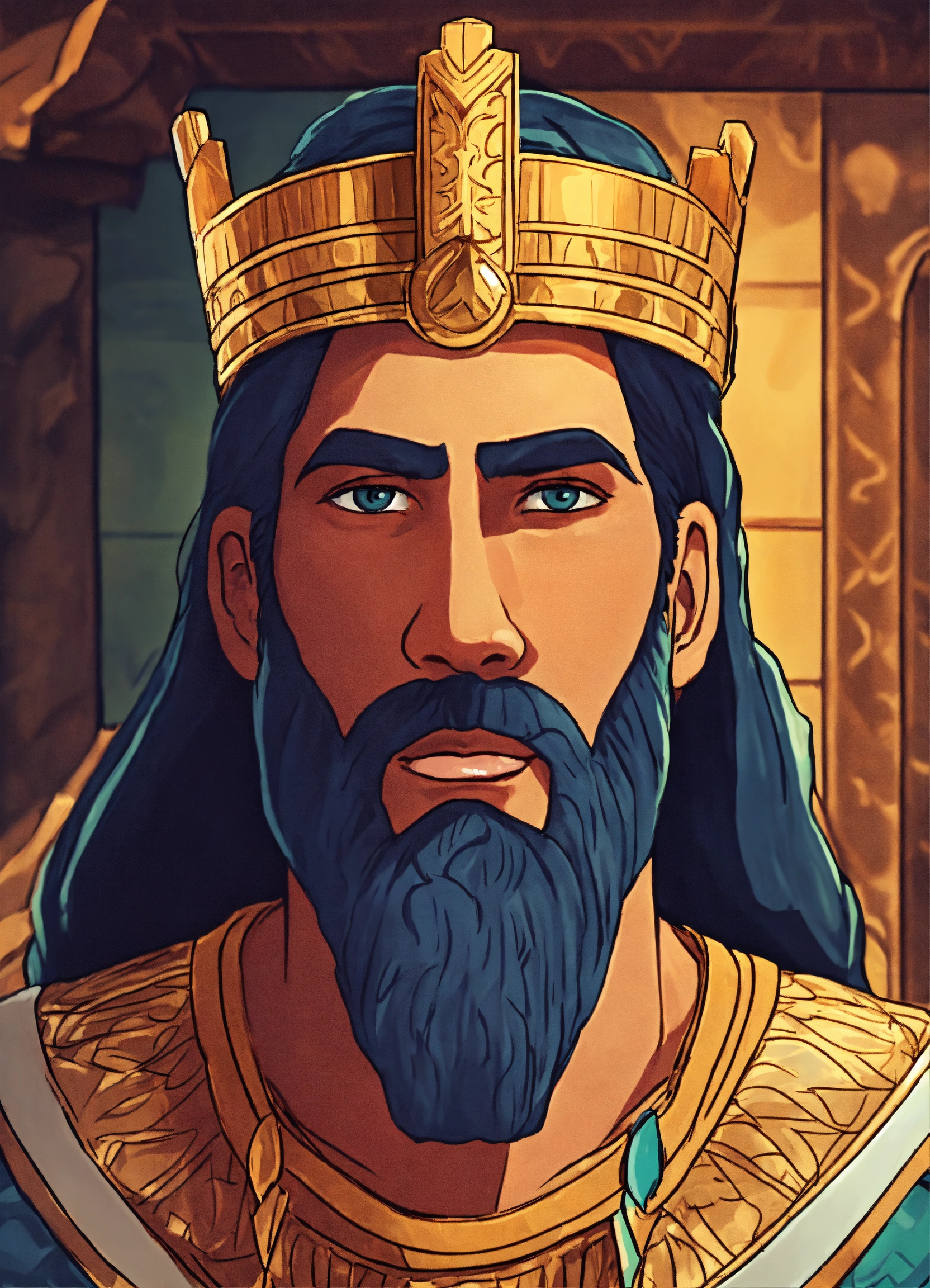 Lexica - King Nebuchadnezzar from the bible, 2d cartoon, face closeup