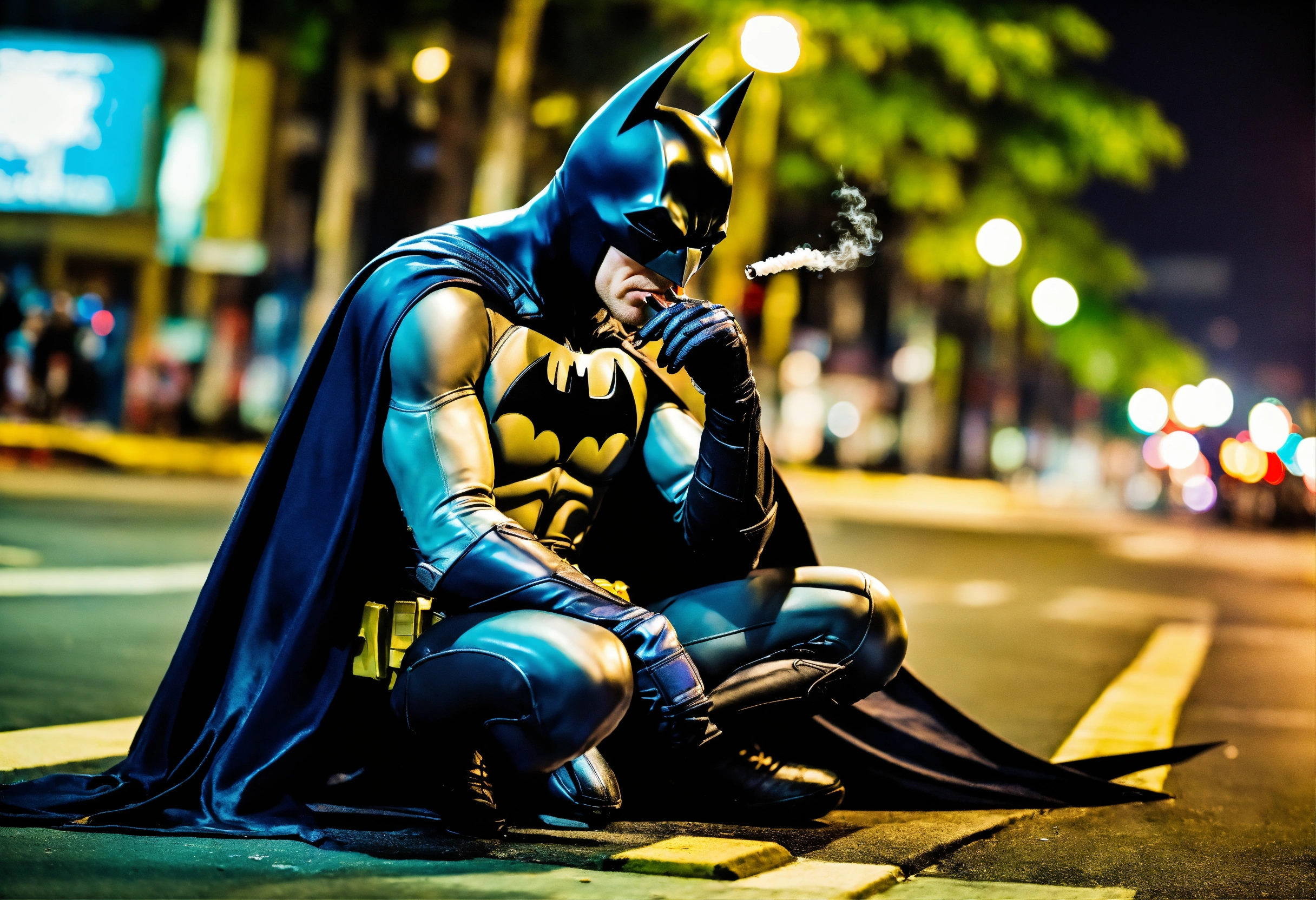 Lexica - Batman smoking on manila street