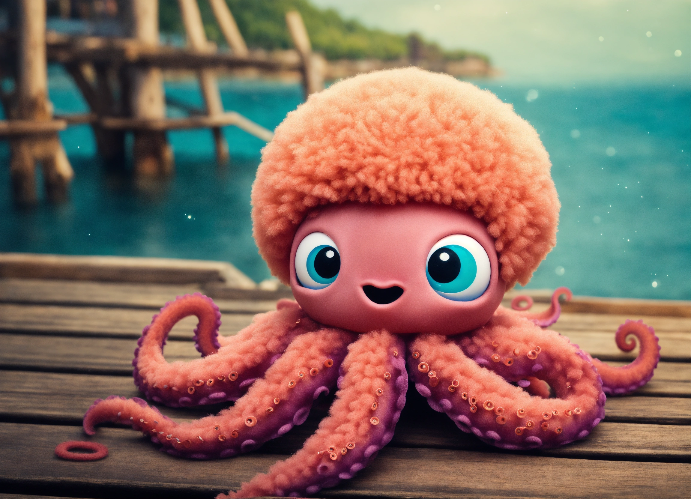 Lexica - Fluffy fairy cute sad octopus with long soft fur in the style ...