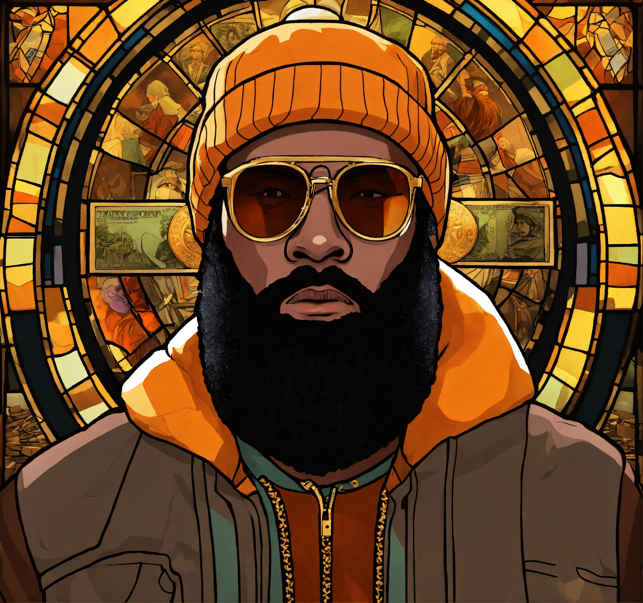 Lexica - HD, 4K, Background is a stained glass with images in the ...