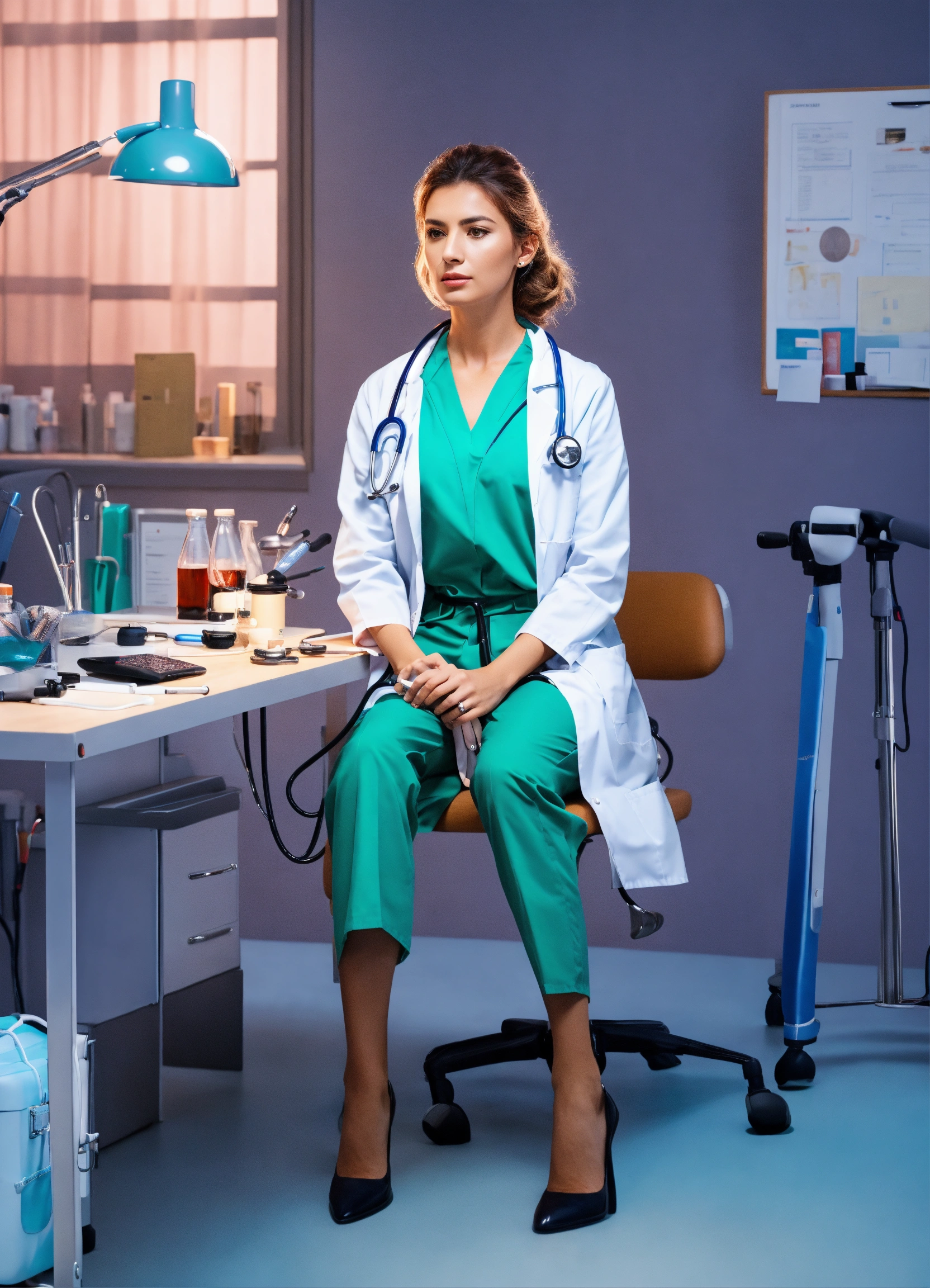 Lexica - Female doctor sitting on chair with stethoscope in her neck ...