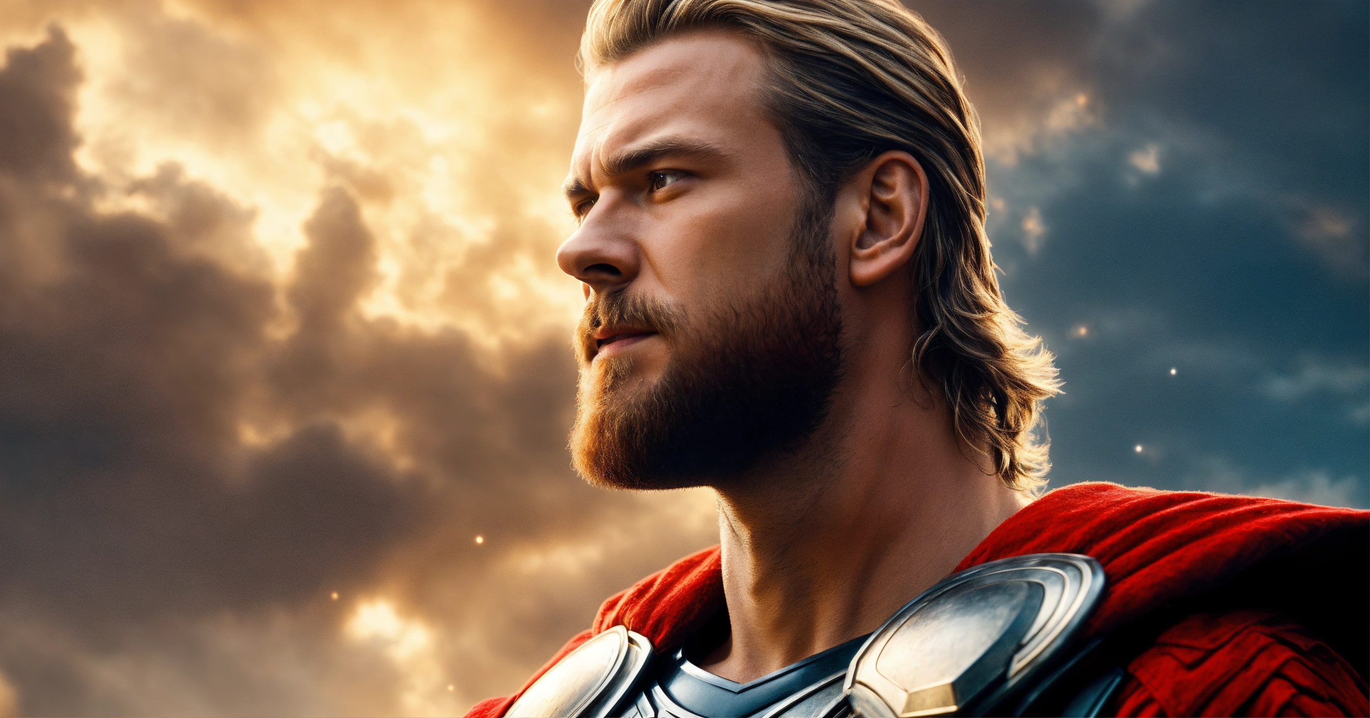 Lexica - Man close up looking up at sky at the gods, thor hammer ...