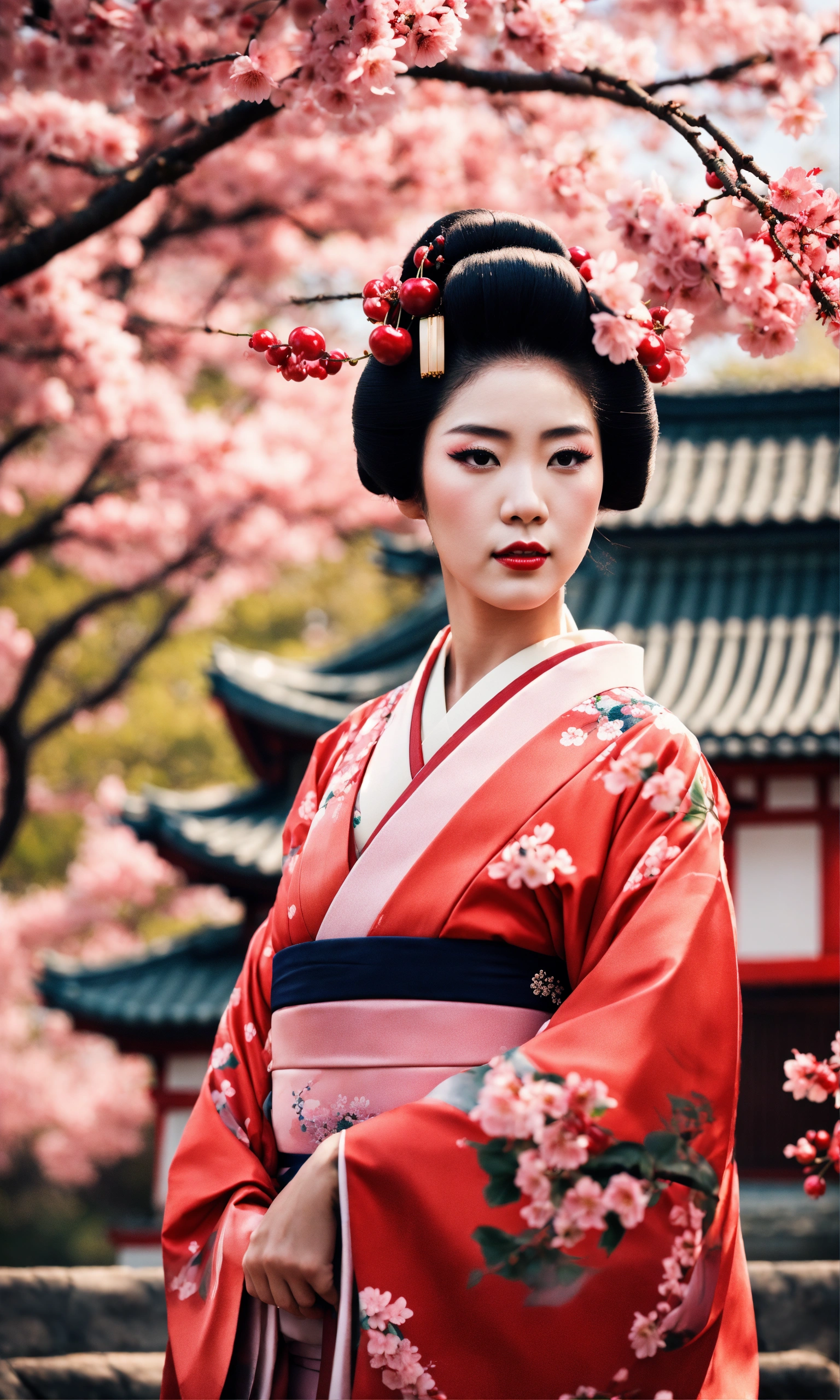 Lexica - A beautiful geisha under a cherry tree full of cherry flowers ...