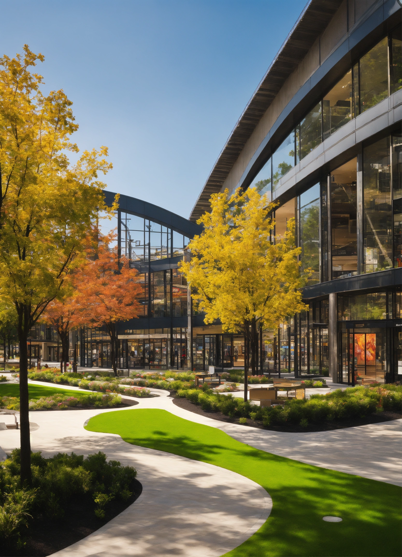 Lexica - A steel shopping mall L shaped with plan trees in front and ...