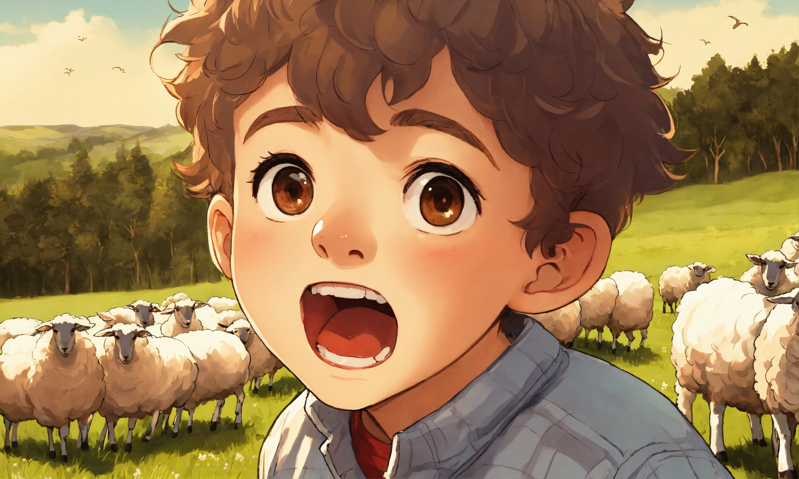 Lexica - Very high detailed 2d illustration, closeup of a boy shouting ...