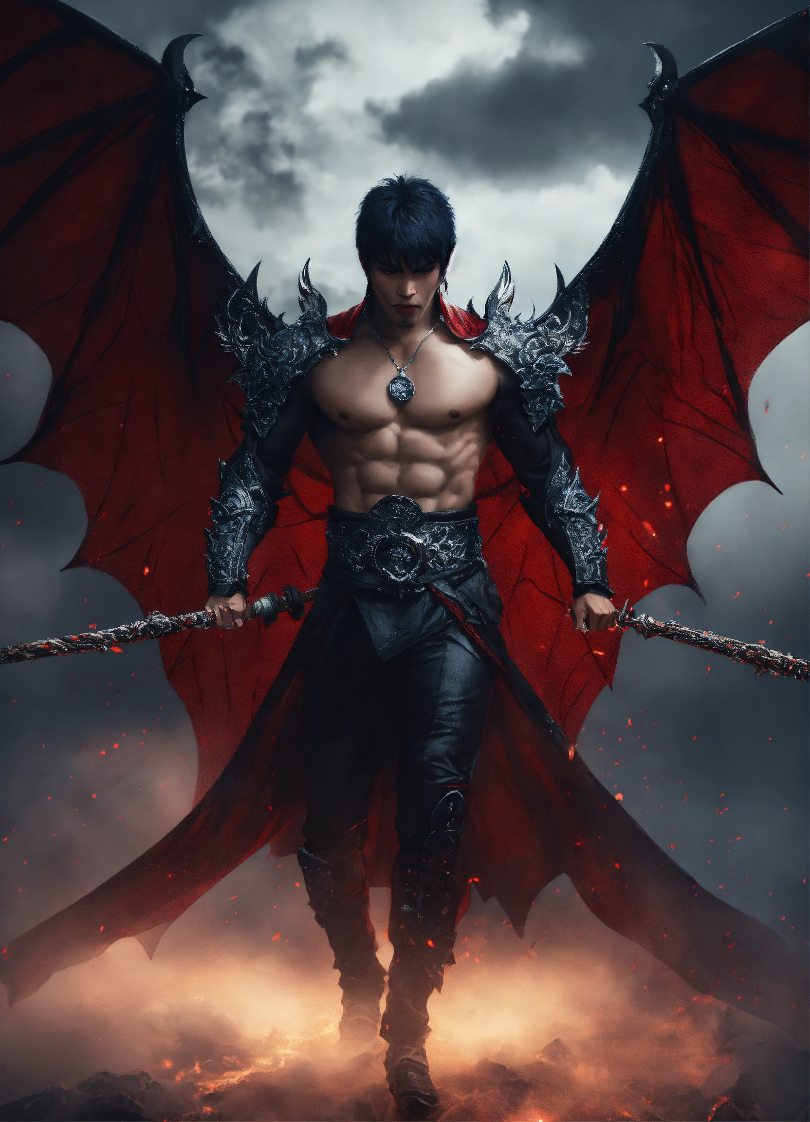 Lexica - Full body strong muscular evil Asian vampire man entangled in ...