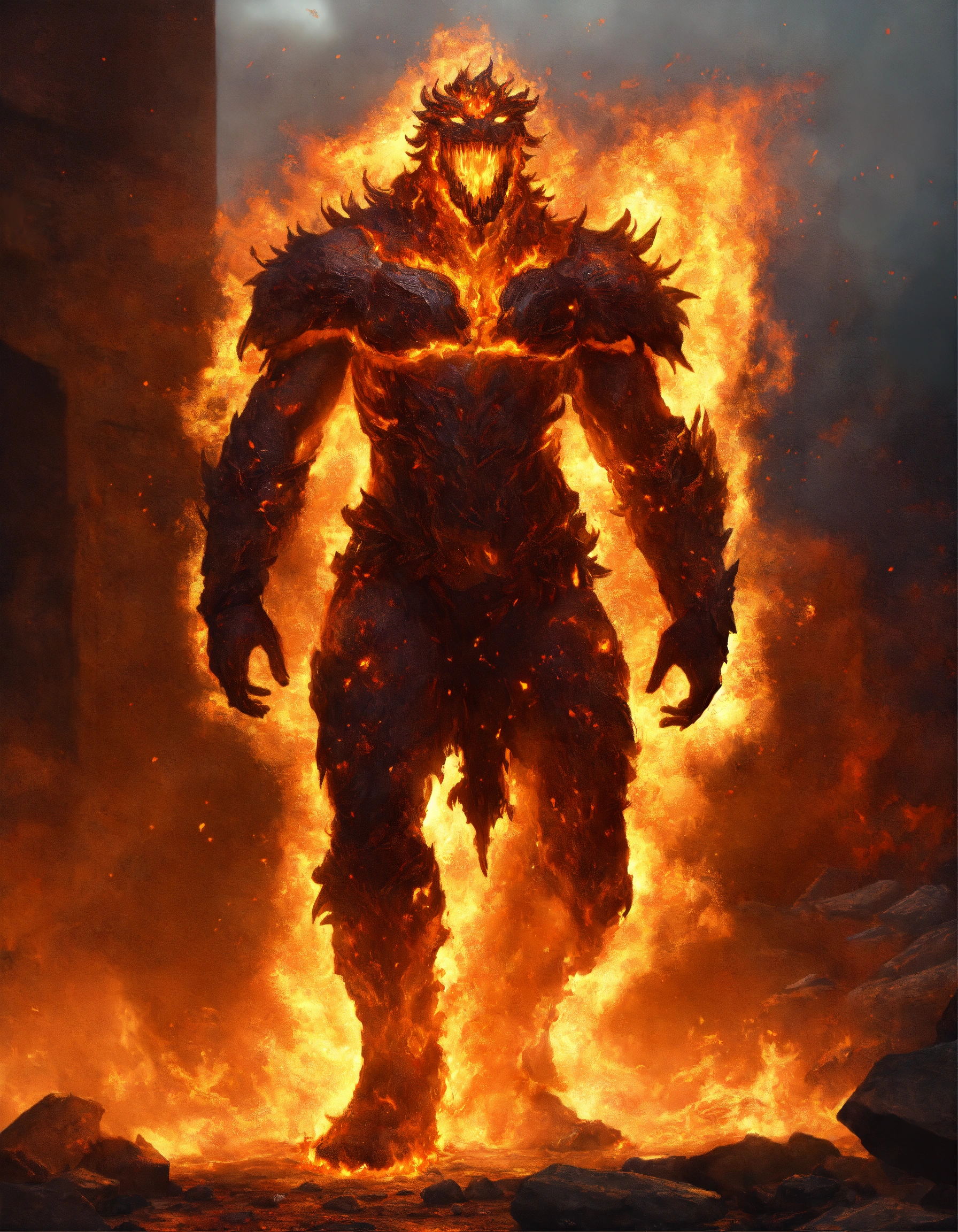 Lexica - Colossal entity made of fire and stones, outgoing from the ...