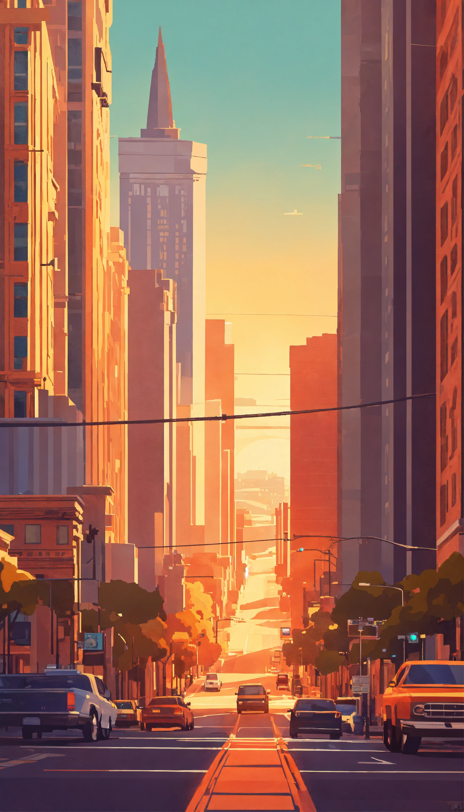 Lexica - San Francisco Downtown, sunset, flat design poster, minimalist ...