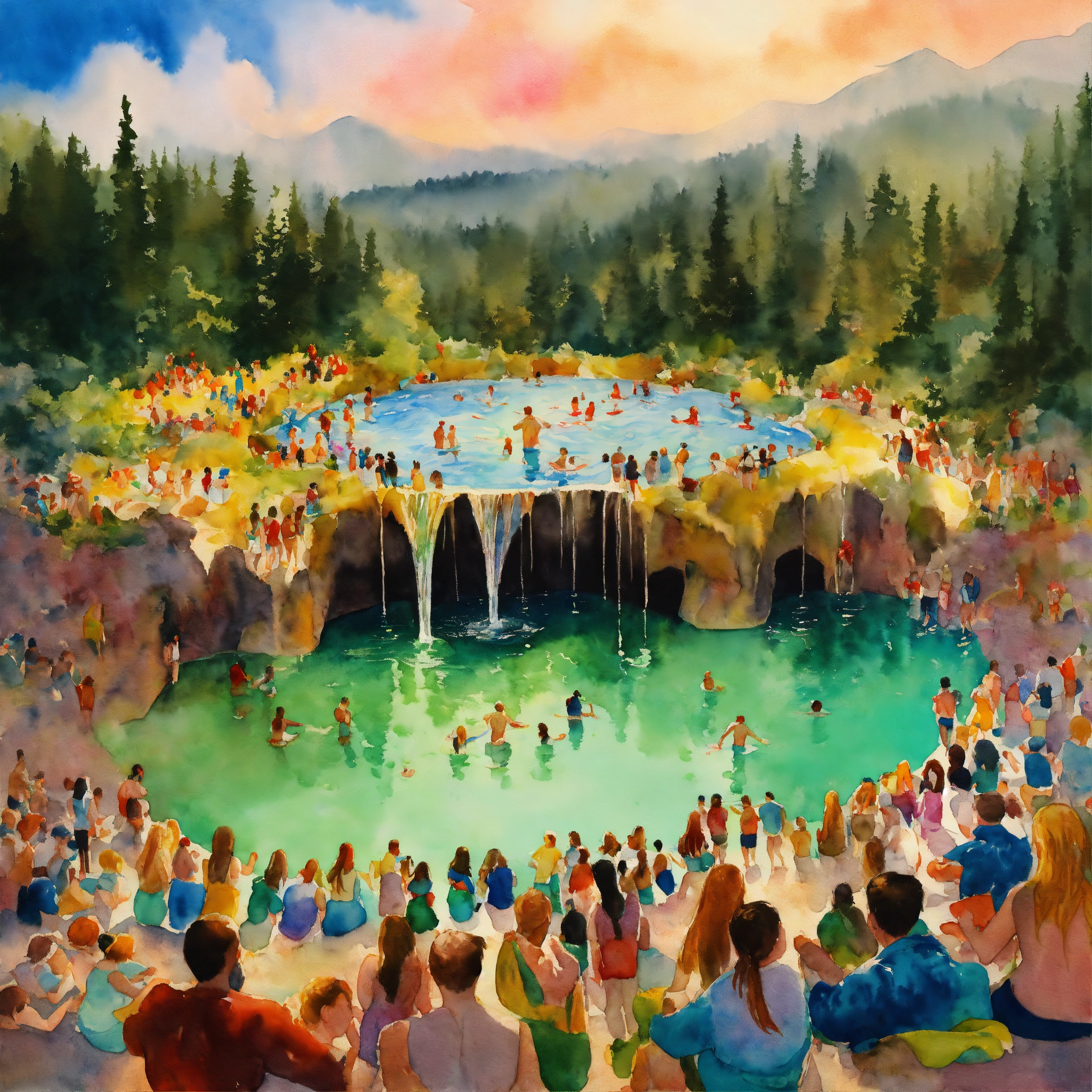 Lexica - Watercolor painting, vivid colors, bright colors, giant lake ...