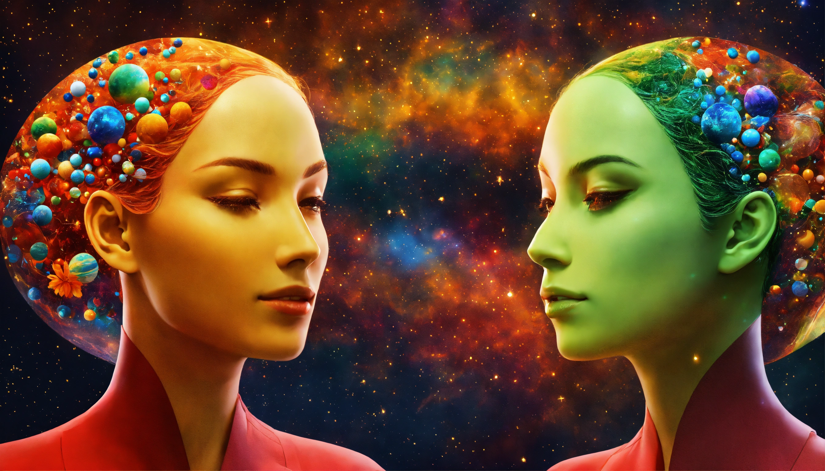 Lexica - Two faces, one smiling, one upset, universe and stars in ...