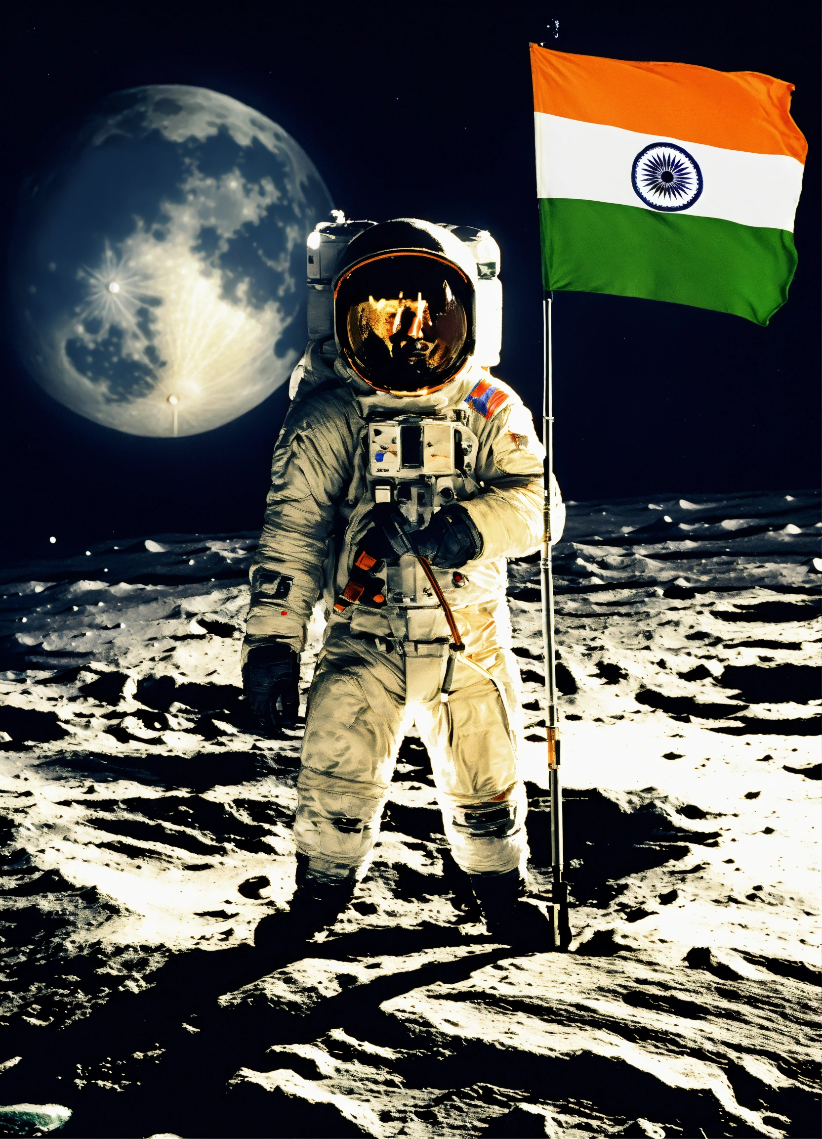 Lexica - Narendra Modi on Moon with Indian Flag