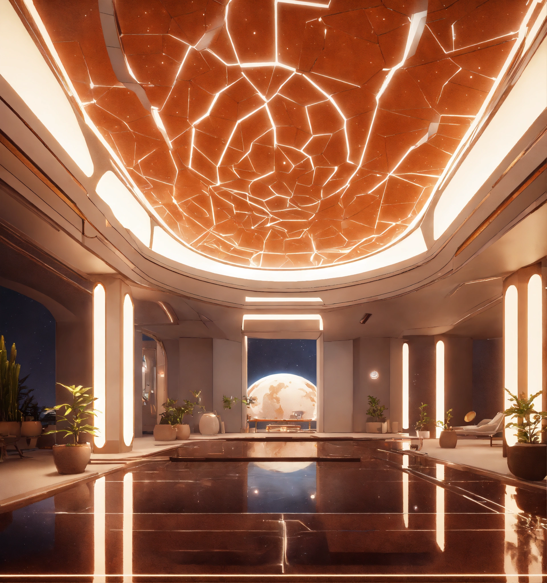 Lexica - White space port hotel courtyard cosmic atrium in deep space ...