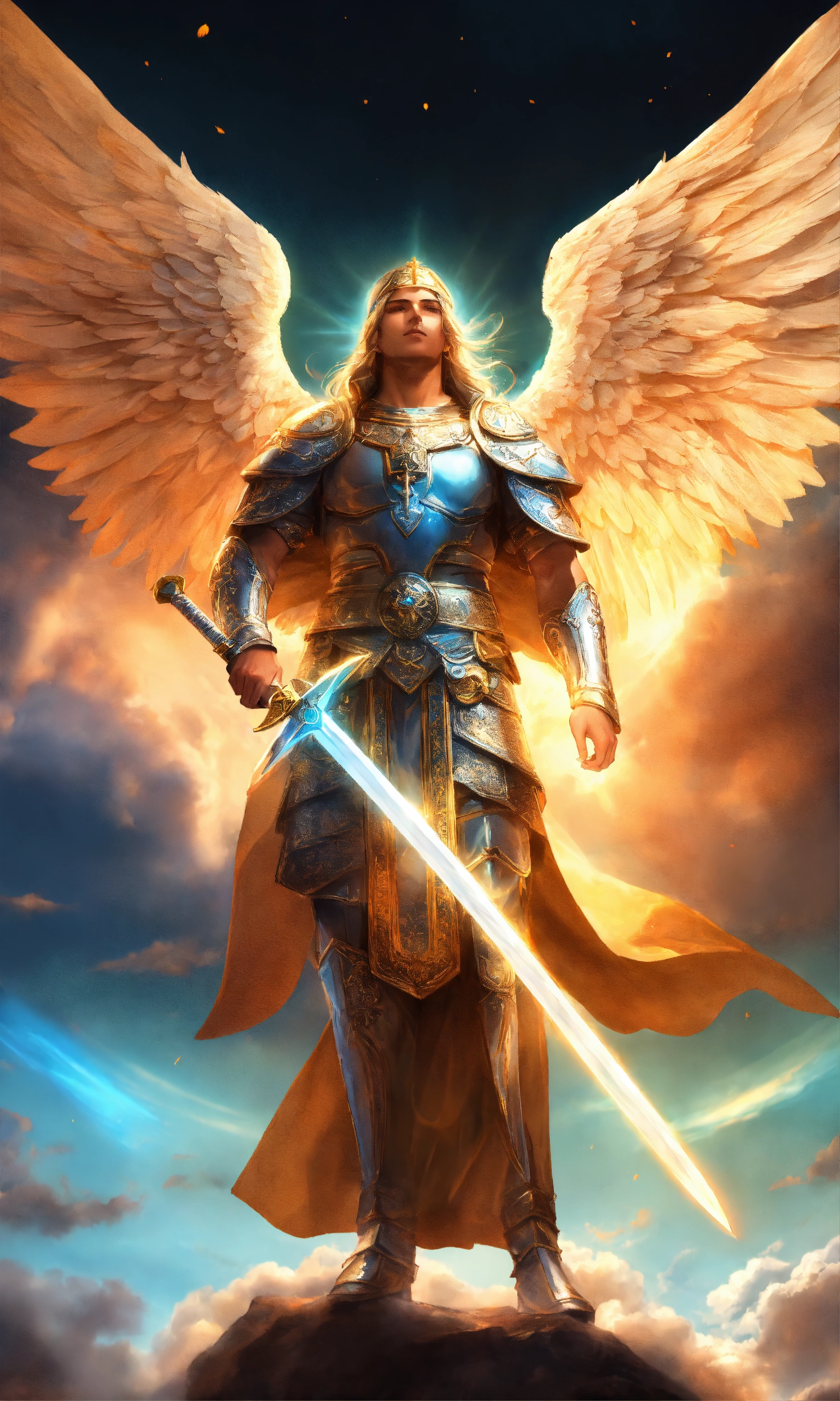 Lexica - Winged holy saint with a glowing aura and a divine sword ...
